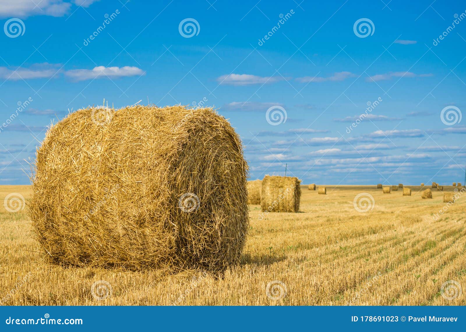 Round Haystack in a Field, Under a Blue Sky Stock Image - Image of ...