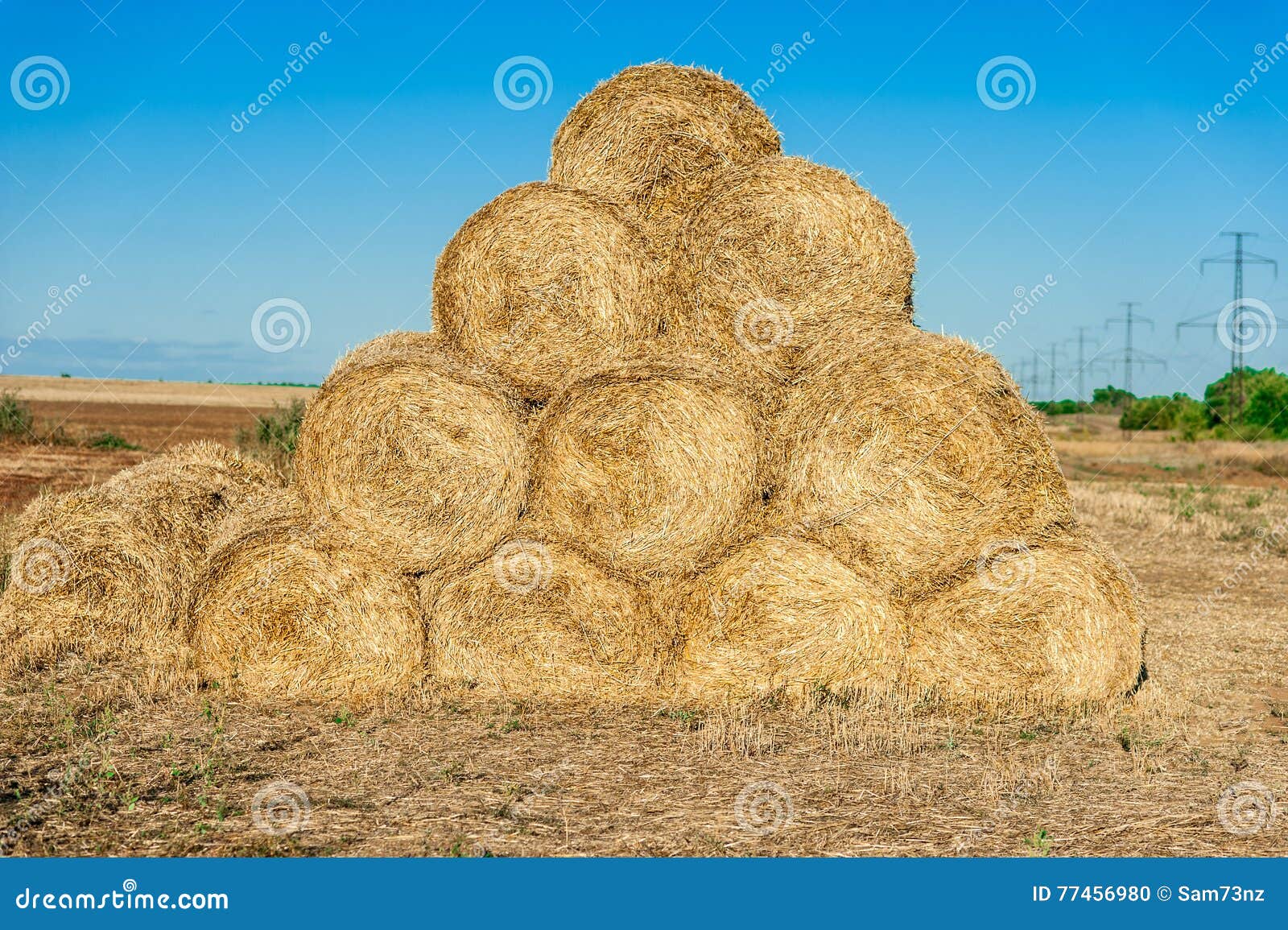 Round haystacks of straw stock photo. Image of farm, grass - 77456980