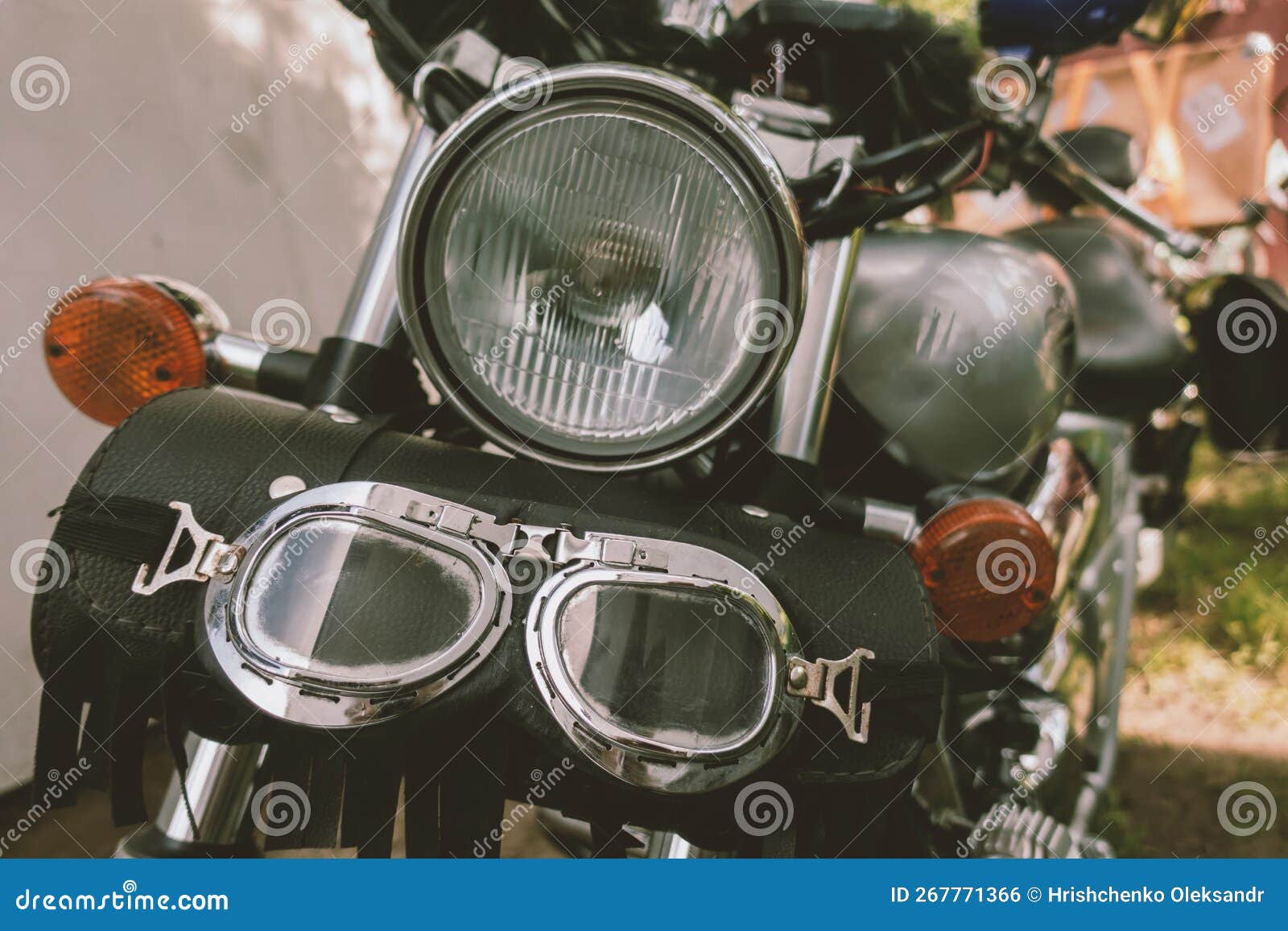 Round Headlight of Retro Motorcycle Stock Photo - Image of engine ...