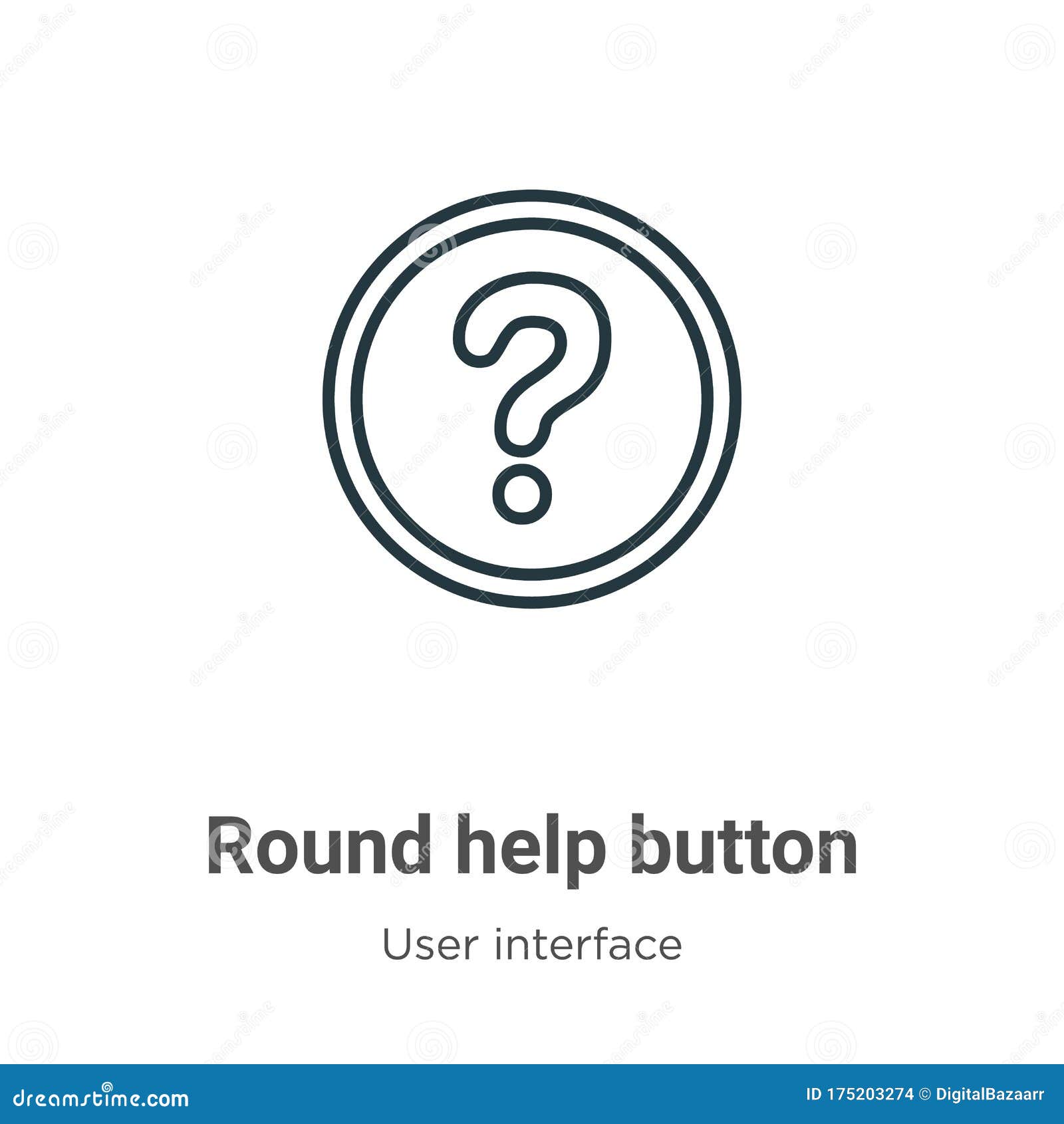Round Help Button Outline Vector Icon. Thin Line Black Round Help ...
