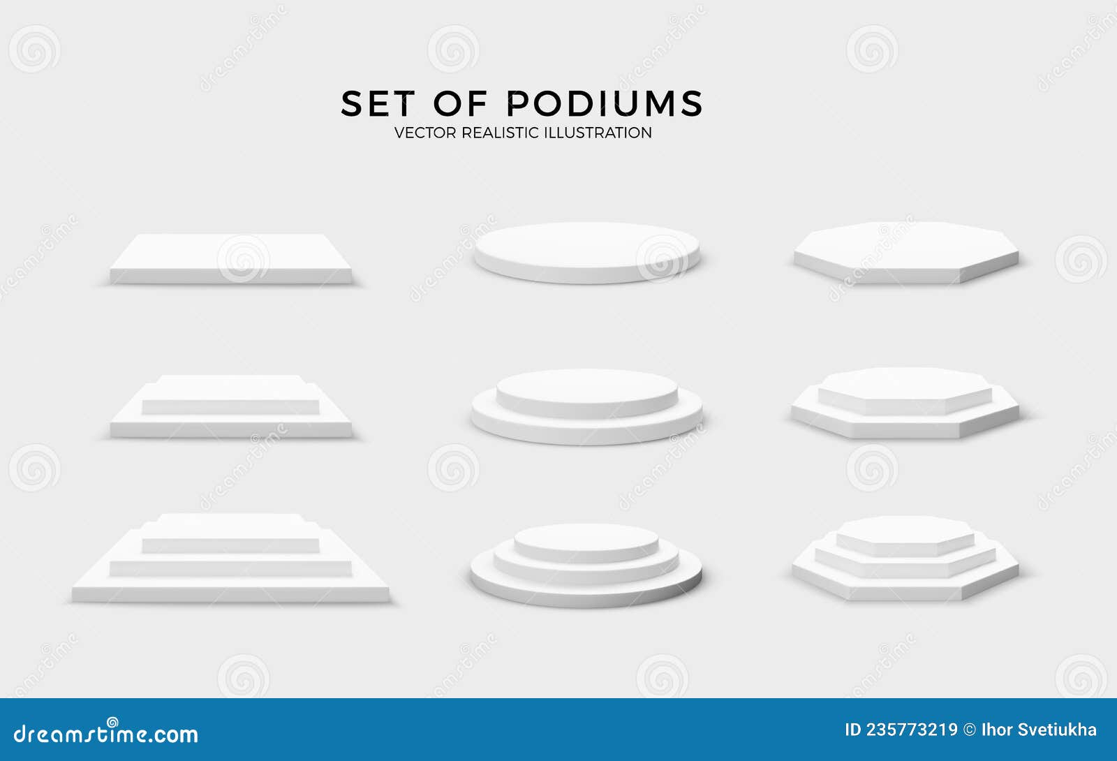 Round Hexagonal And Square Stage Collection. Set Of Empty Podiums ...