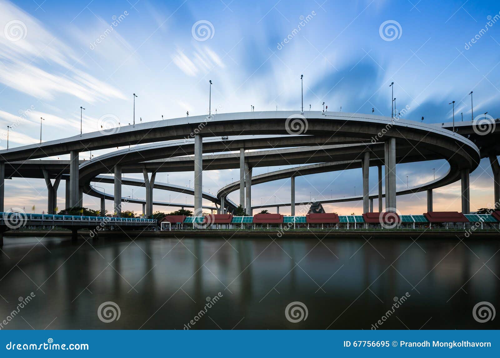 Round Highway Intersection Road with Moving Cloud Waterfront Stock ...