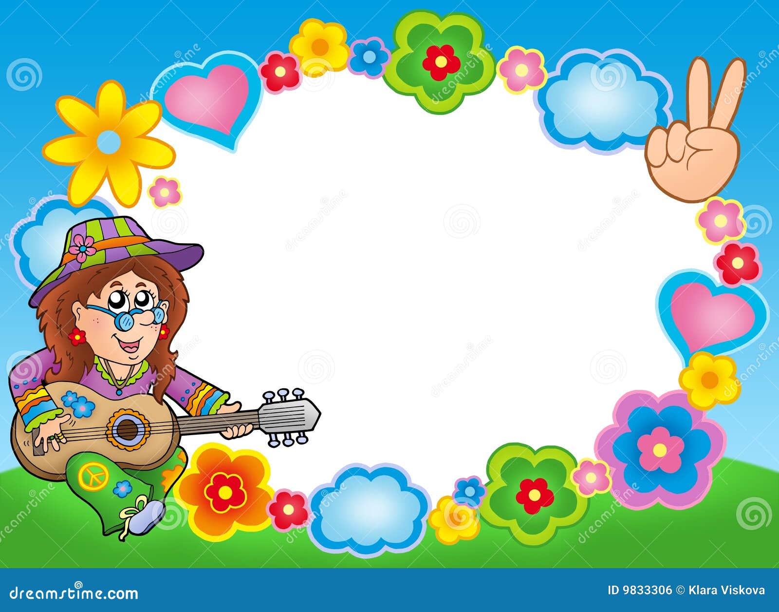 Round Hippie Frame with Guitarist Stock Illustration - Illustration of ...