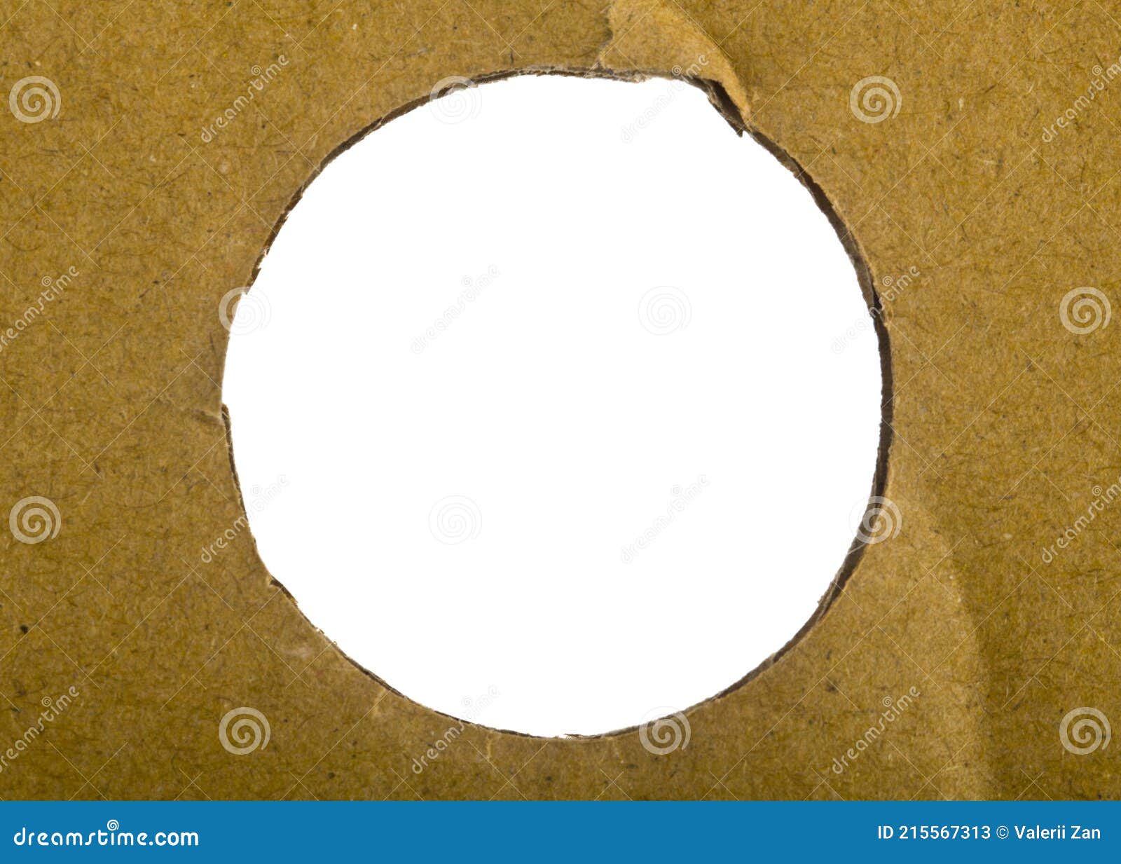 Round Hole in Corrugated Cardboard Isolated on White Background Stock ...