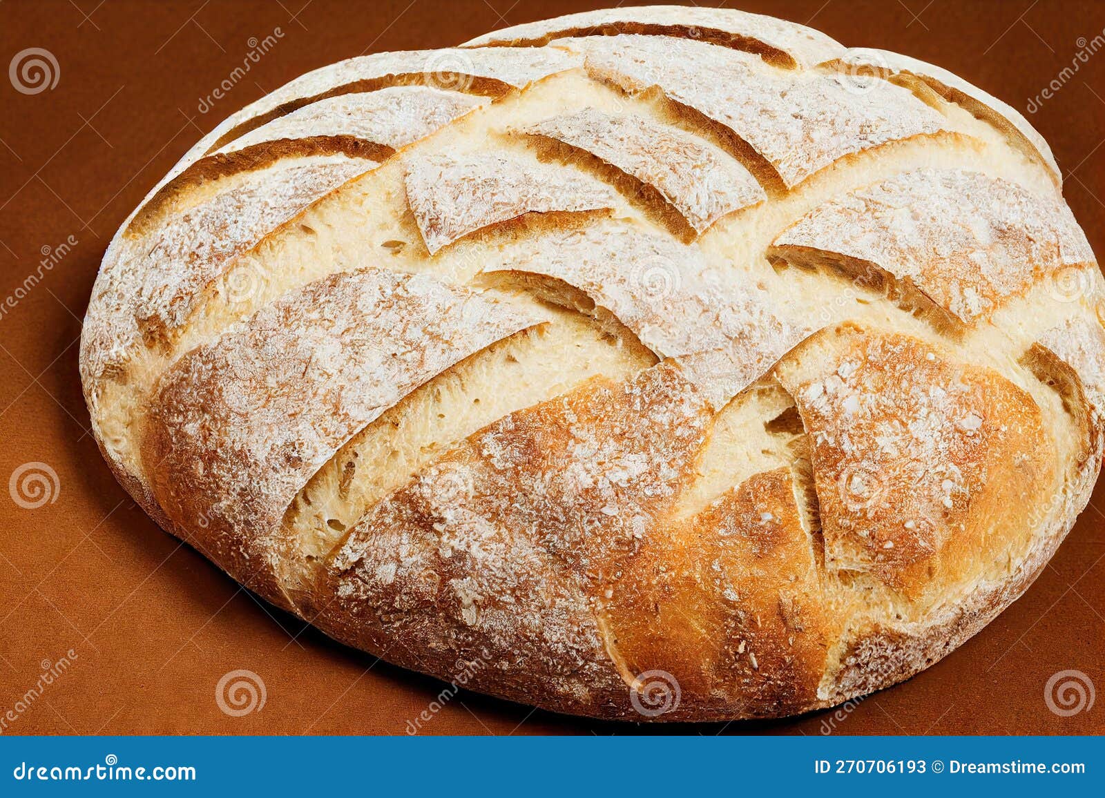 Round Homemade Baked Bread in Wheat Flour on Light Background Stock ...