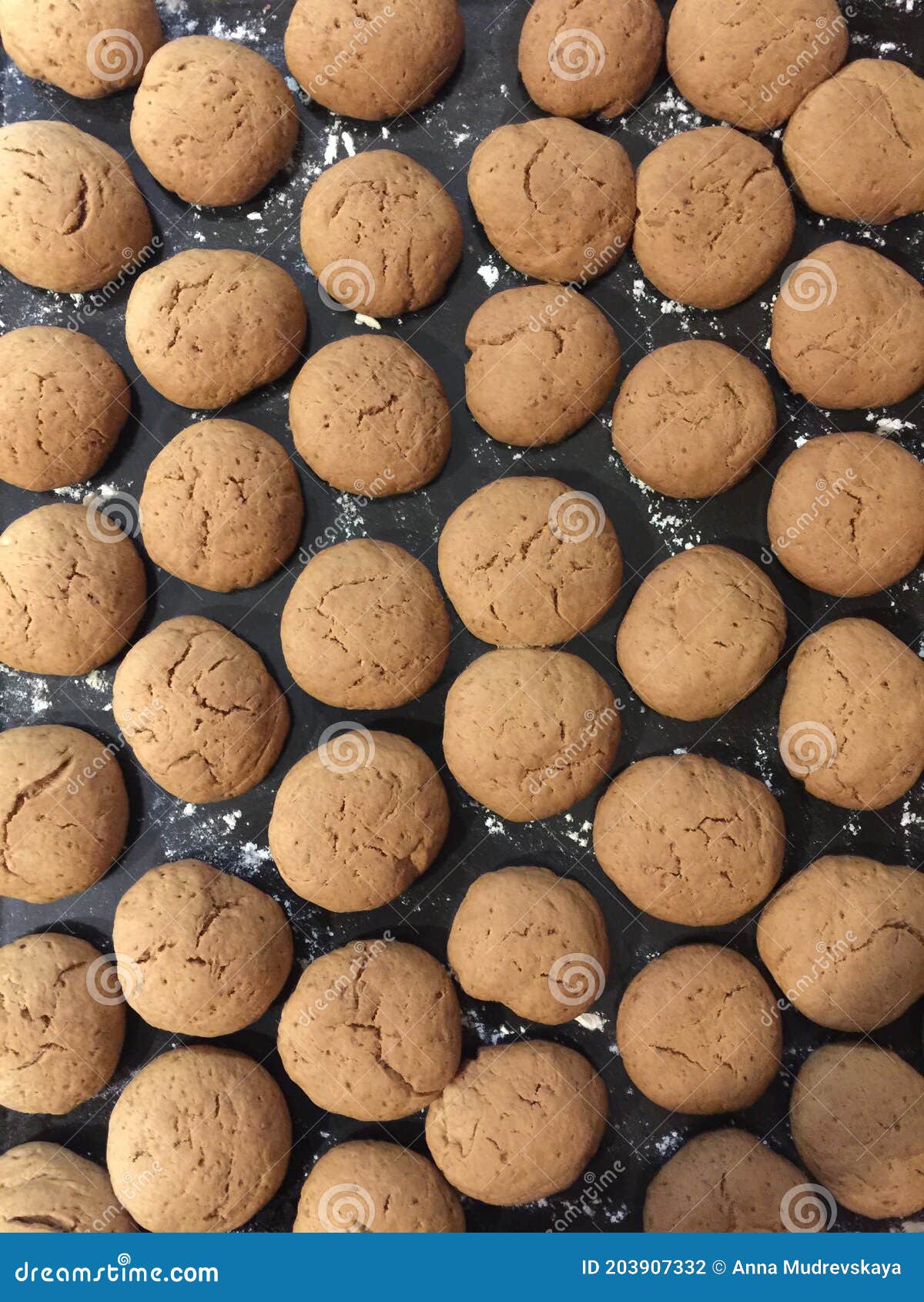Round Homemade Cookies on a Baking Sheet. View from Above. Background ...