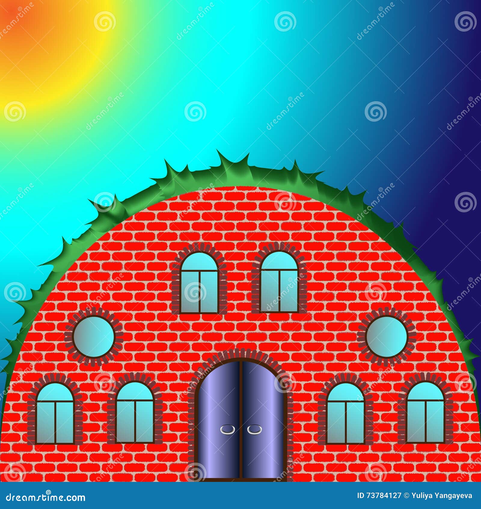 Round house with windows stock vector. Illustration of mansion - 73784127