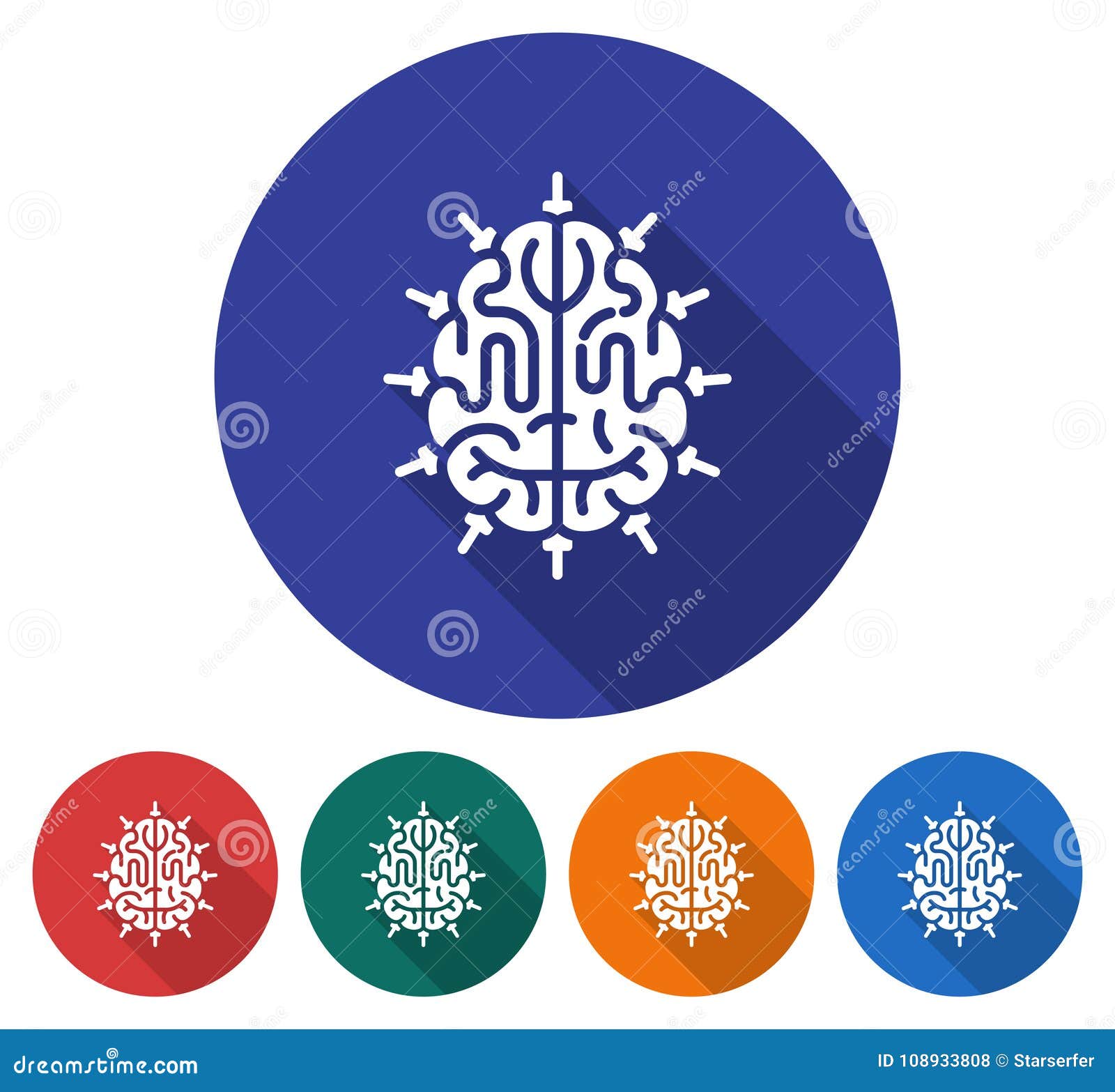 Round Icon of Brain As Central Processing Unit Stock Vector ...