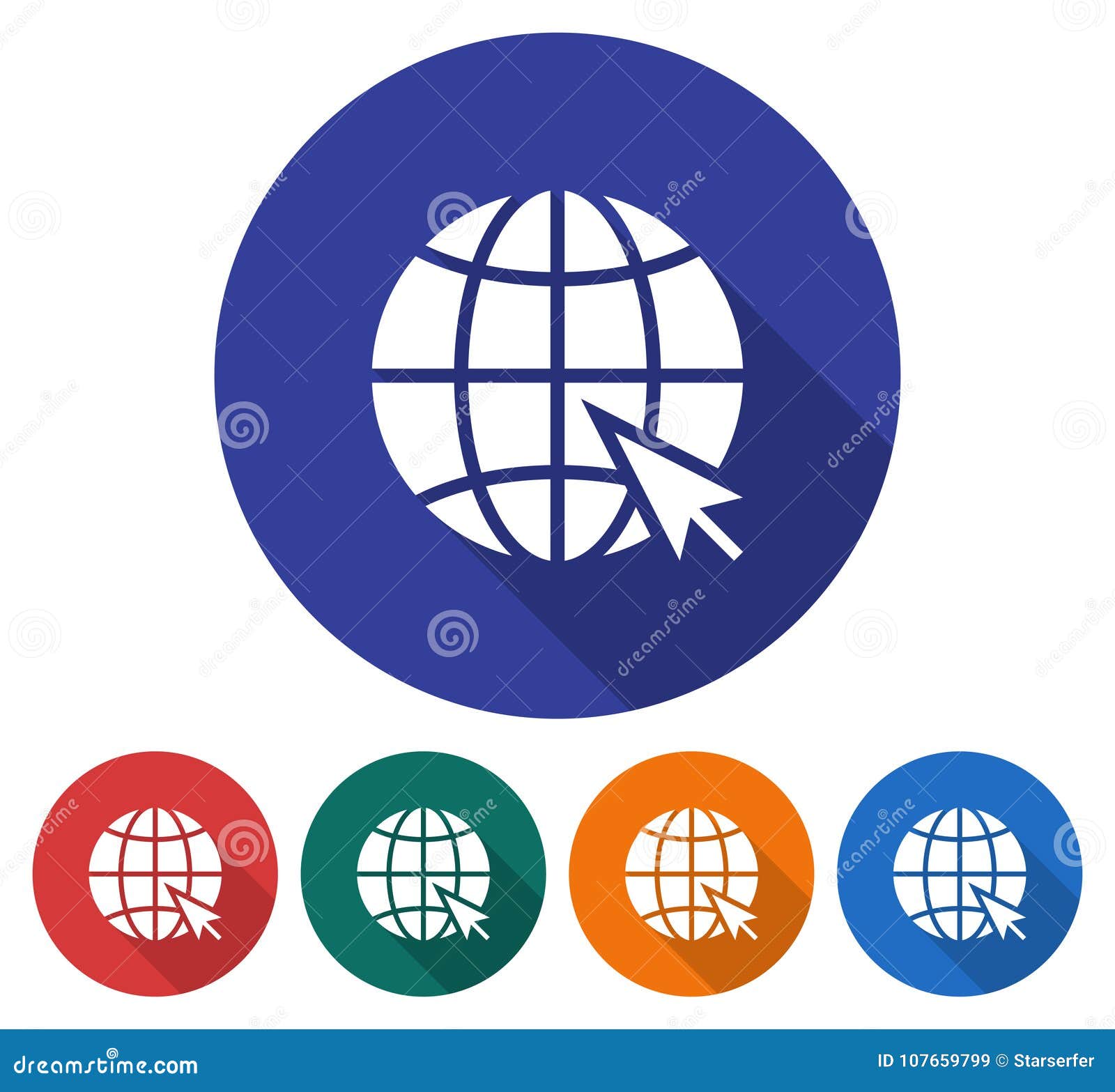 Round Icon of Globe with Pointer Arrow Stock Vector - Illustration of ...