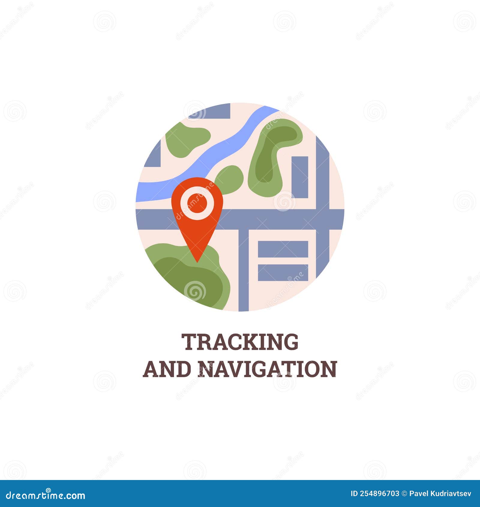 Round Icon with Map about Tracking and Navigation Flat Style Stock ...