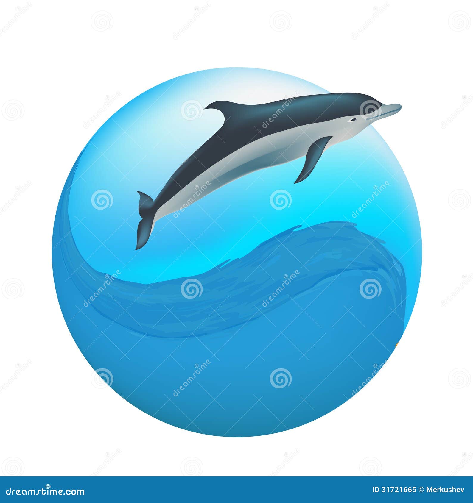 Round Icon with a Water Wave and Dolphin Stock Vector - Illustration of ...