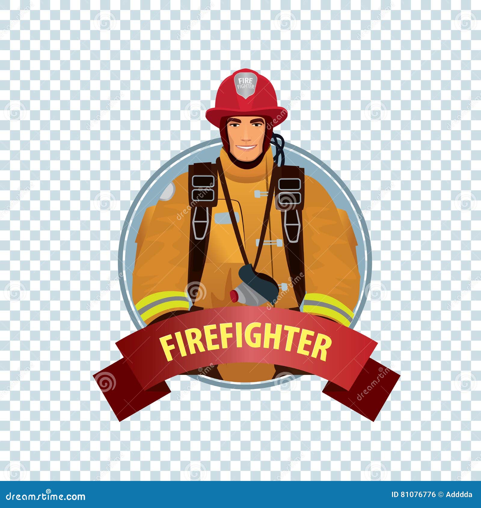 Round Icon on White Background with Firefighter Stock Vector ...
