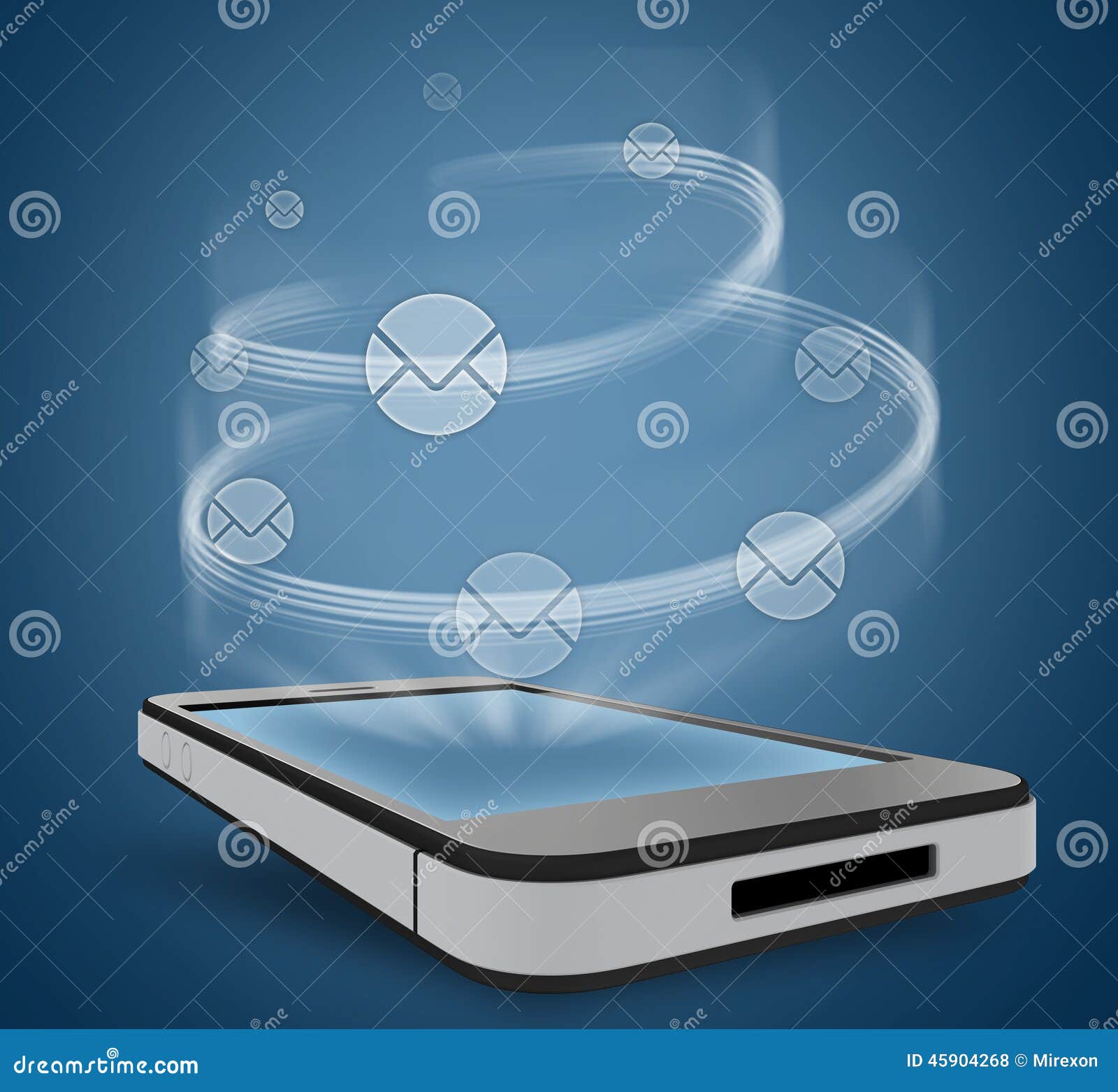 Round Icons Mail Orbiting the Planet Over Phone Stock Illustration ...