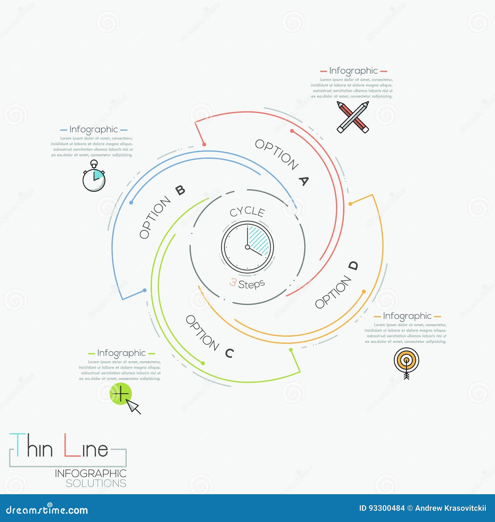 Round Infographic Design Layout with 4 Spiral Lettered Elements Stock ...
