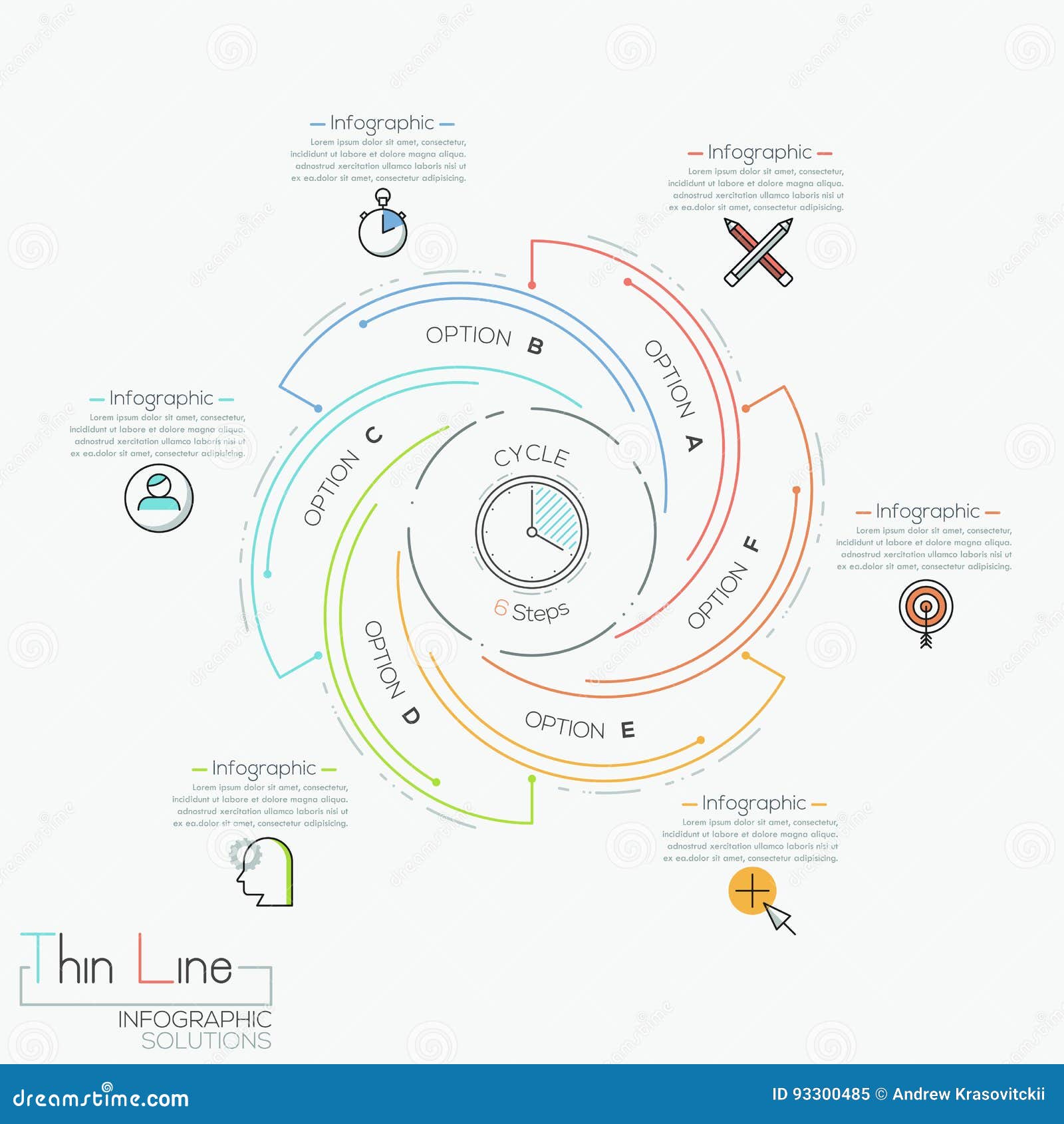 Round Infographic Design Template with 6 Spiral Multicolored Elements ...