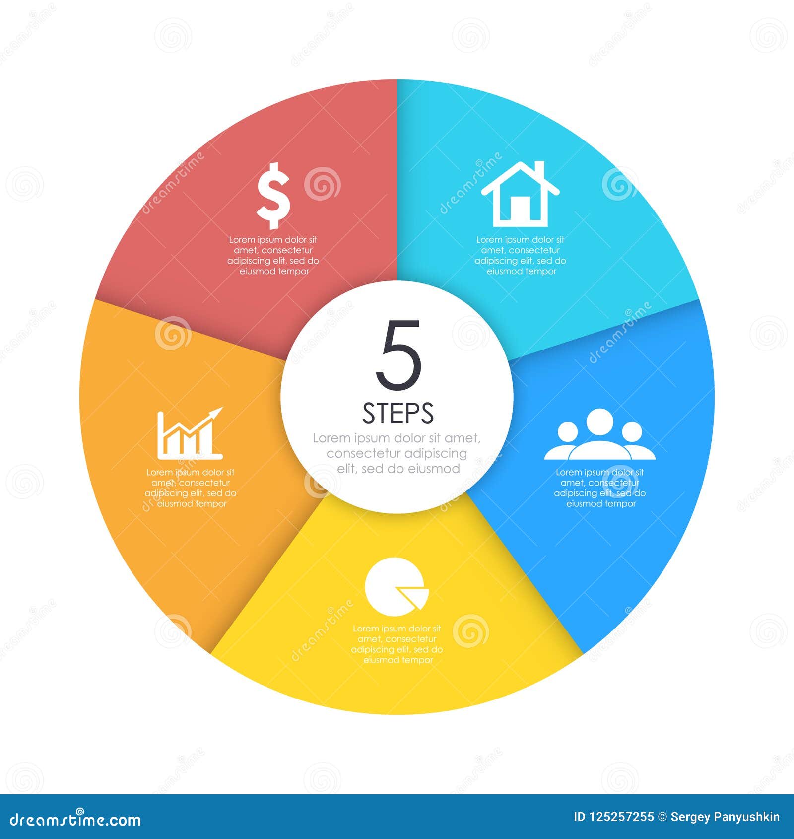 Round Infographic Diagram. Circles Of 5 Elements Or Steps. Cartoon ...