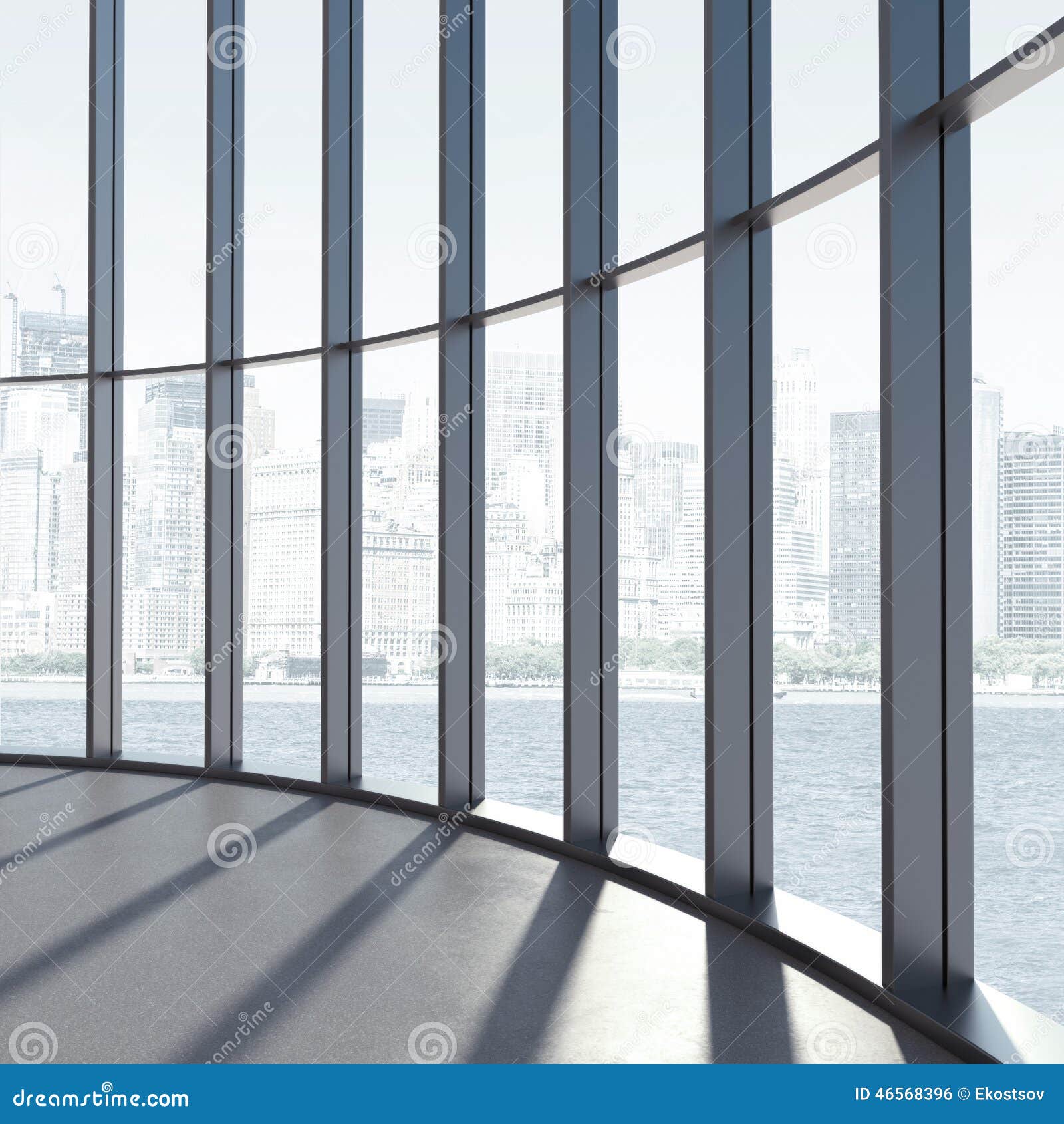 Round Interior with Large Windows and Sunlight. Stock Illustration ...