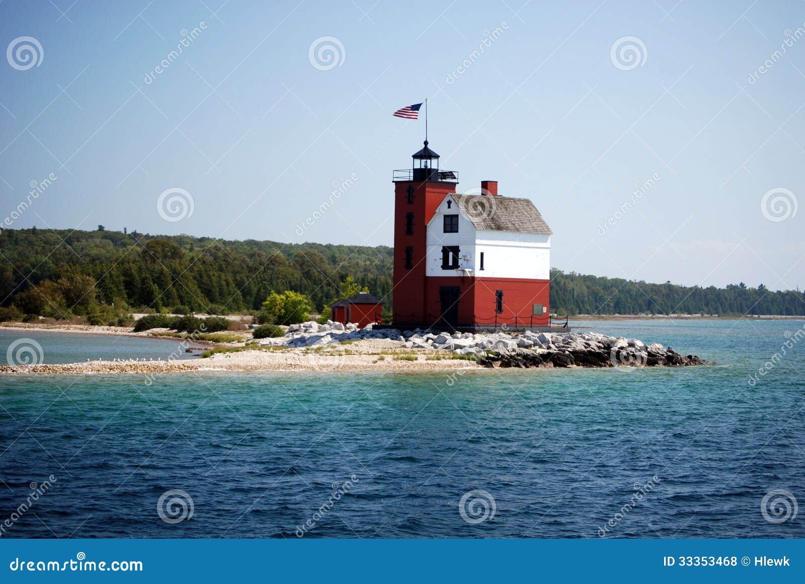 Round Island Lighthouse stock photo. Image of lakes, historic - 33353468