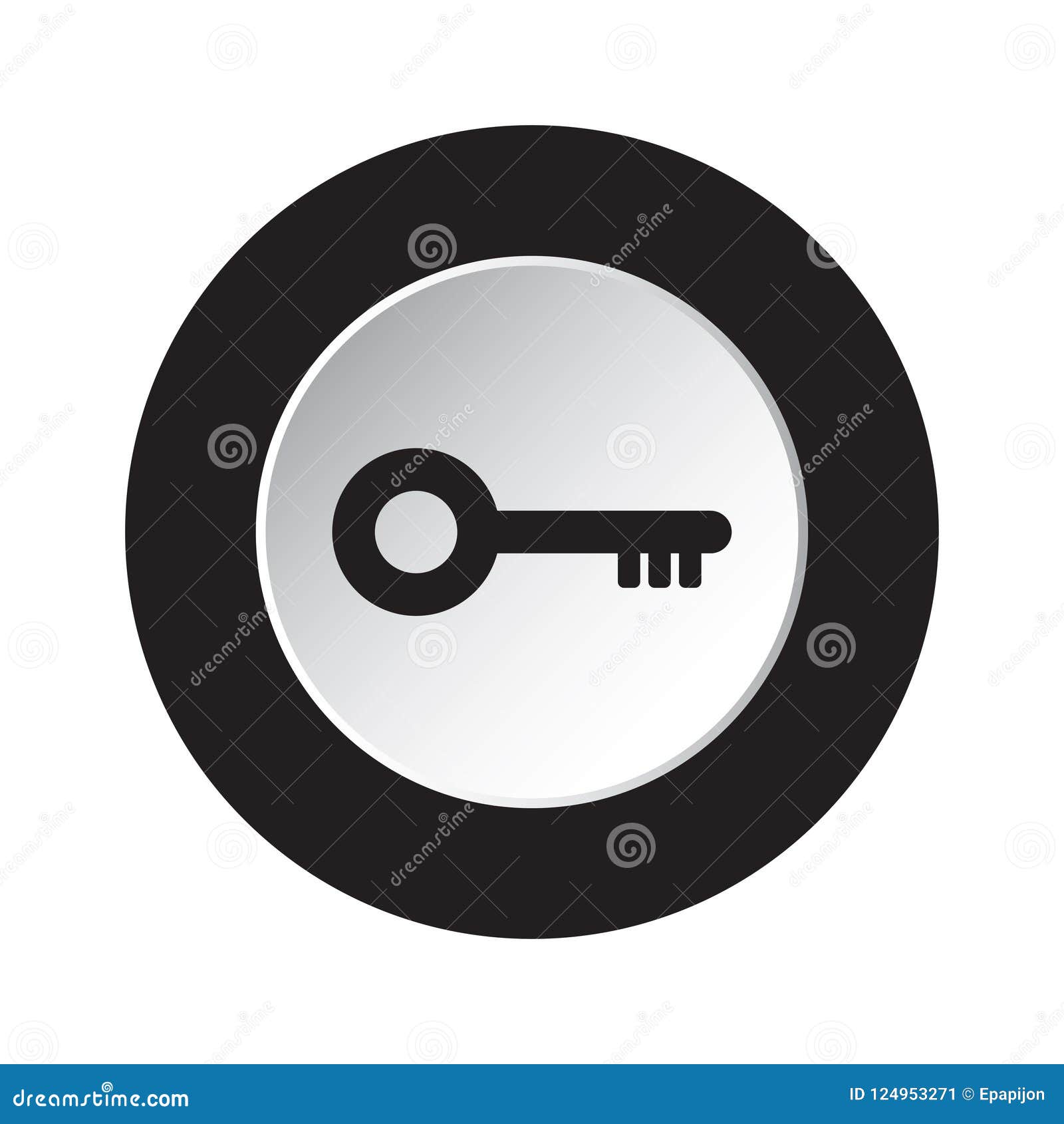 Round Black, White Button Icon with Key Stock Vector - Illustration of ...