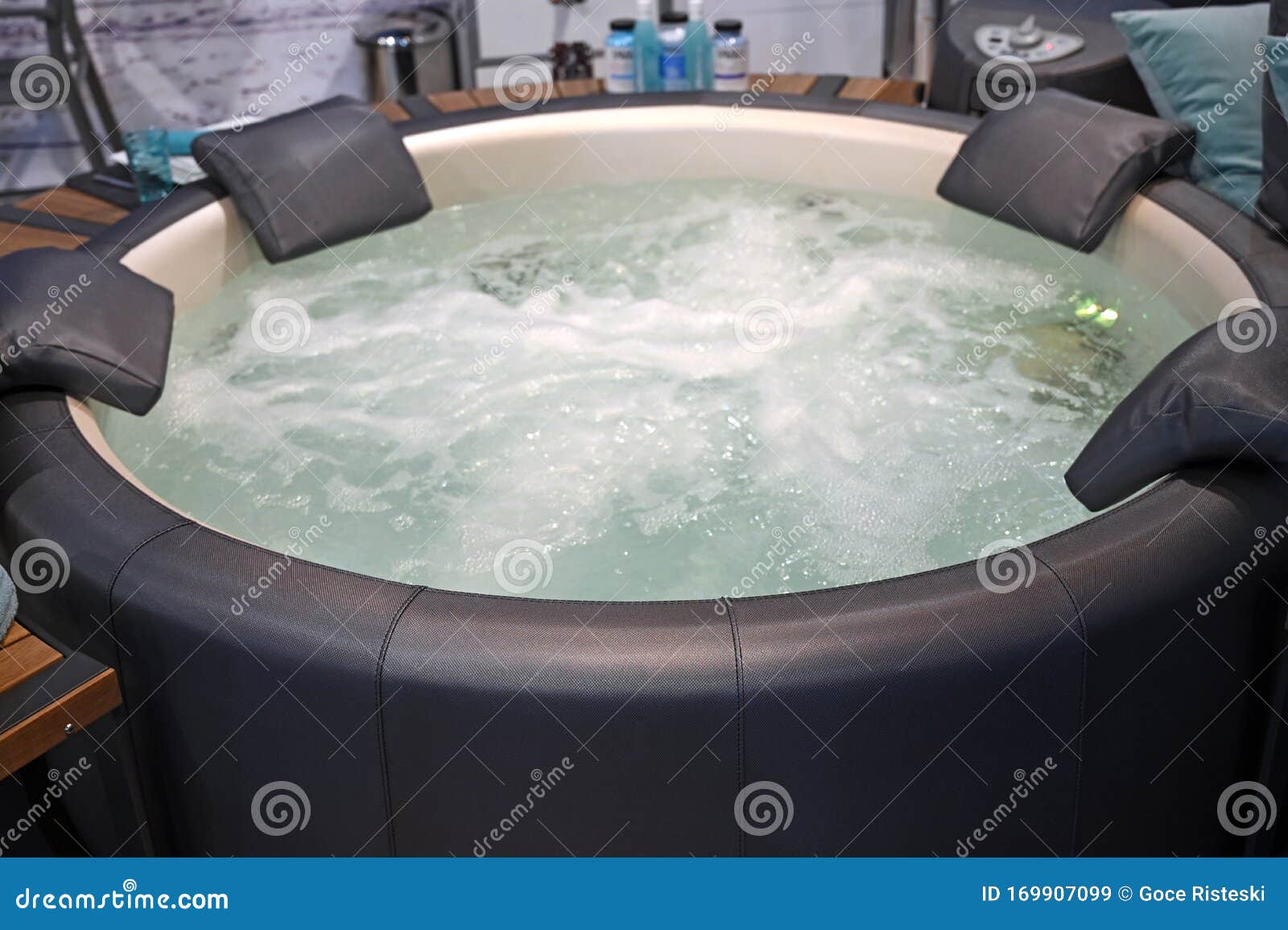 Round jacuzzi with water stock image. Image of stream - 169907099