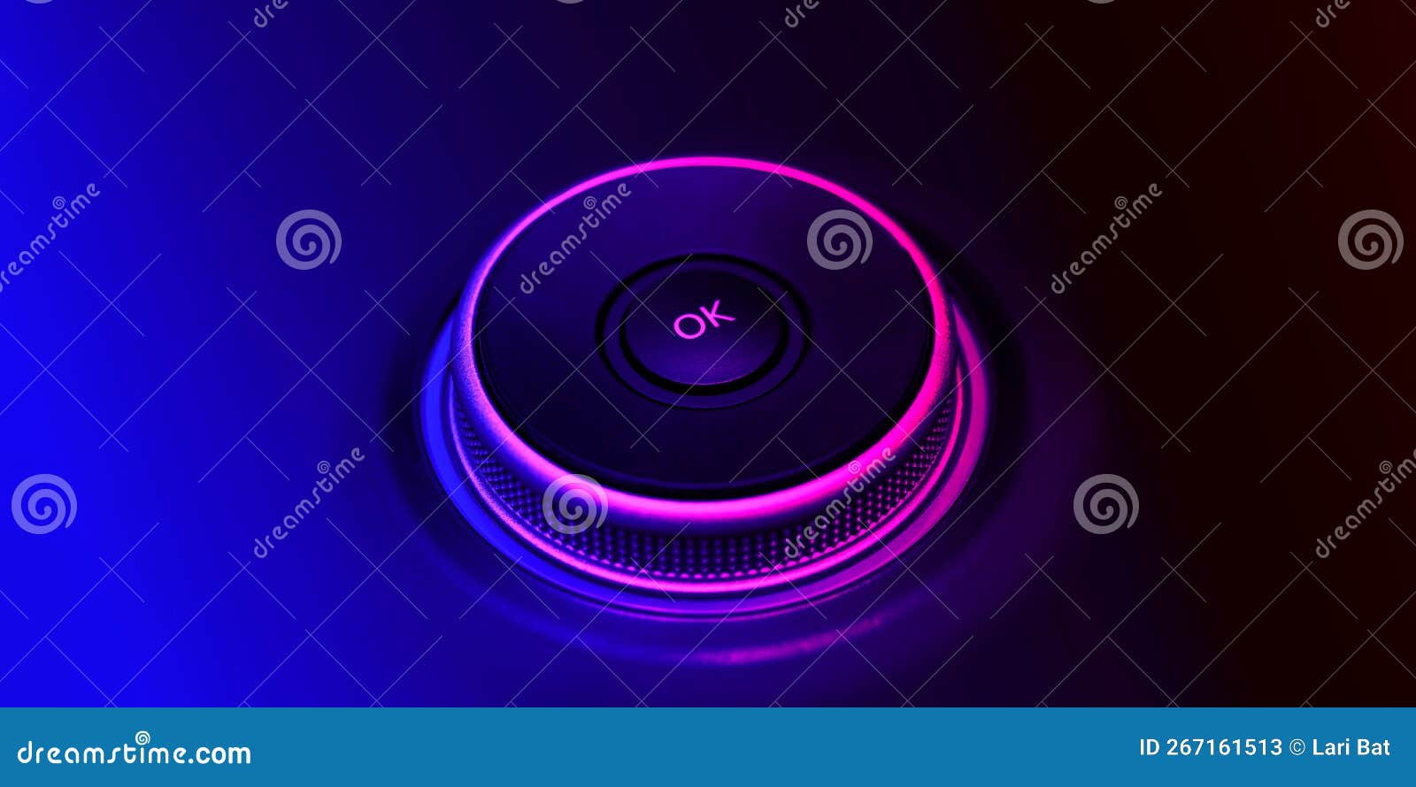 Round Joystick with OK Button in the Middle. Dark Blue Background, Neon ...