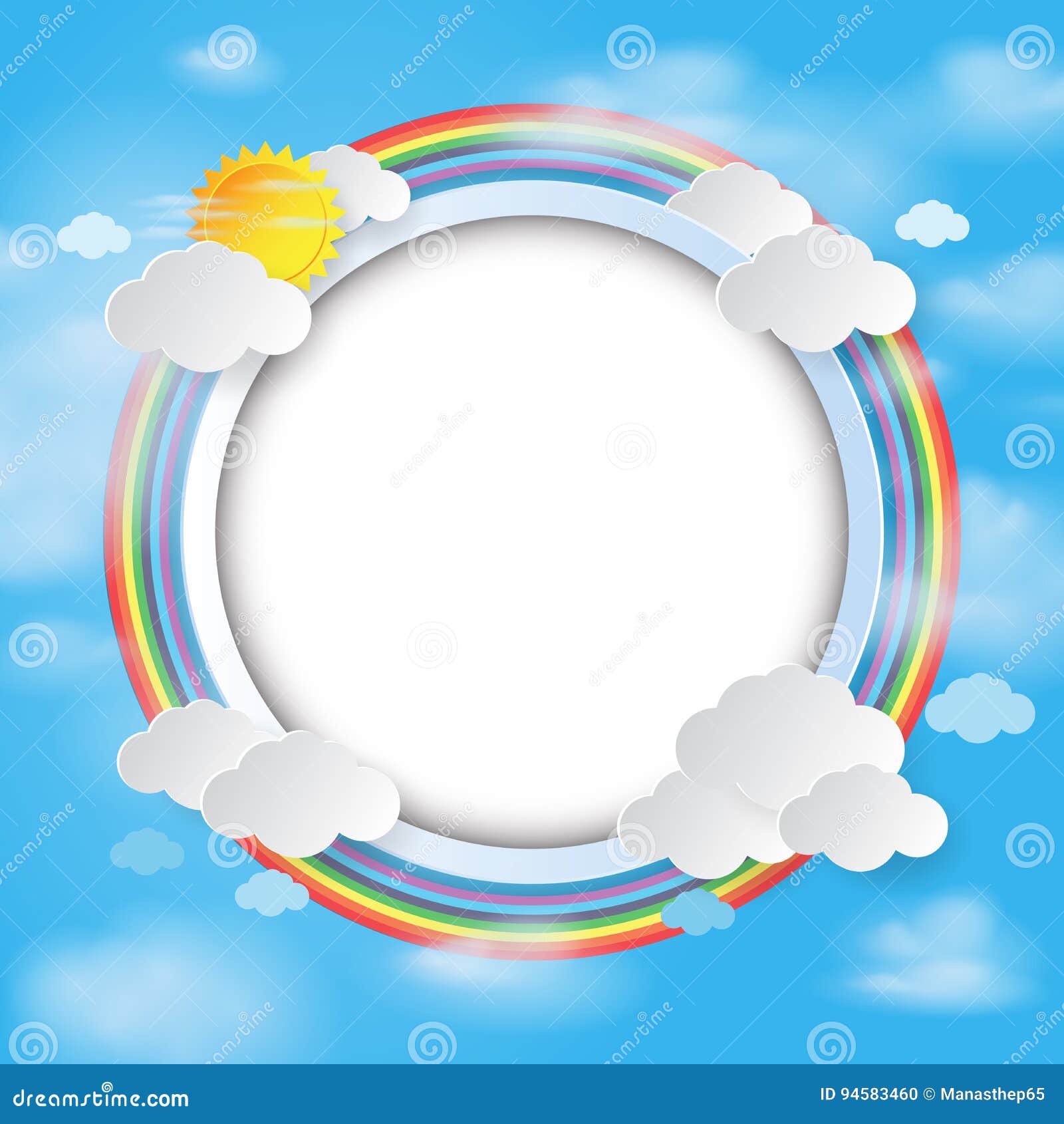 Round Label on Cloud and Sky Background. Stock Vector - Illustration of ...