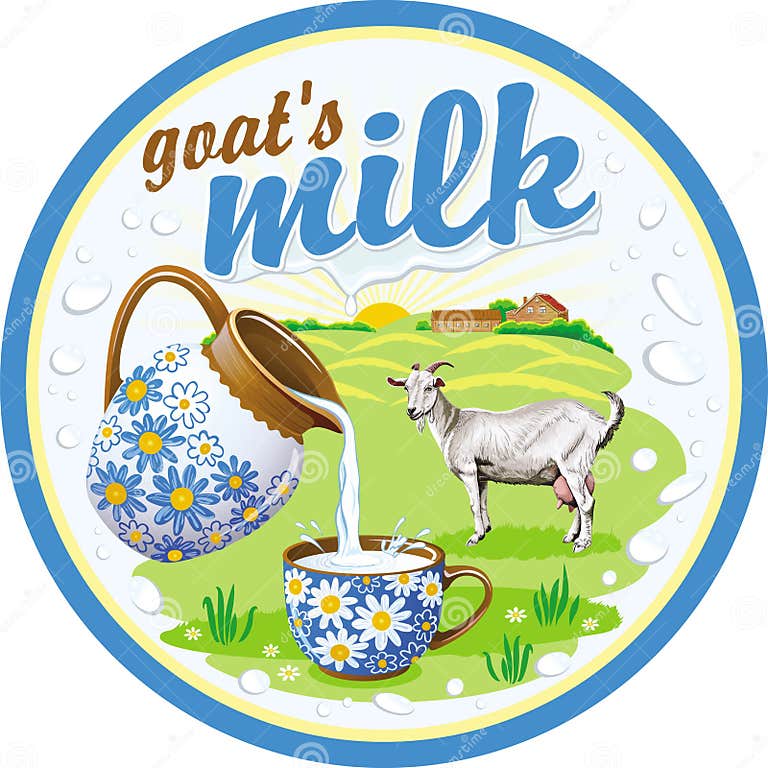 Round label on goat`s milk stock illustration. Illustration of organic ...