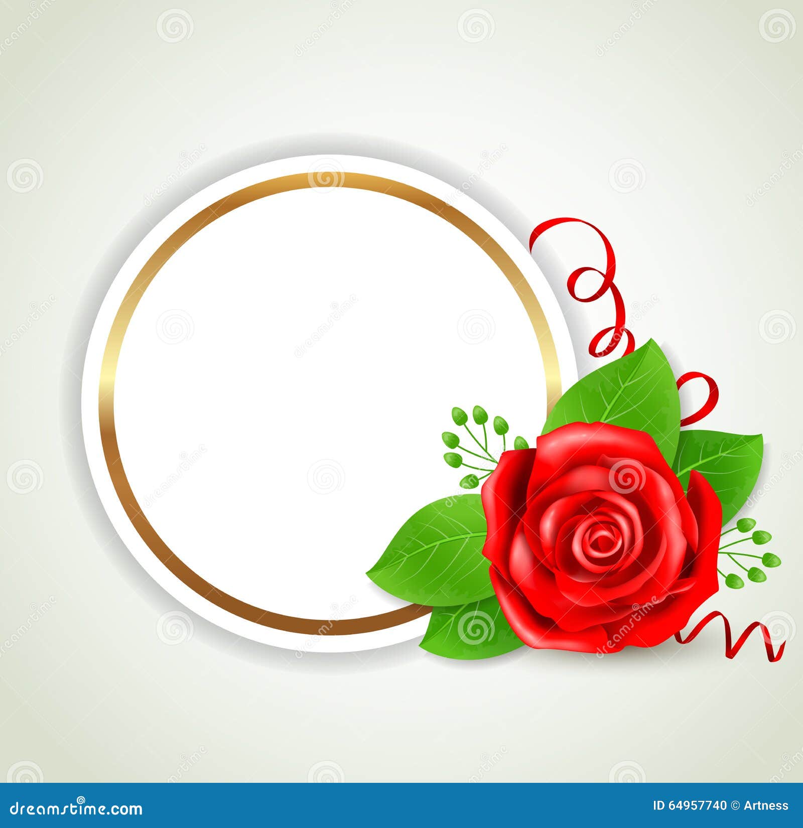 Round label with red rose stock vector. Illustration of ribbon - 64957740
