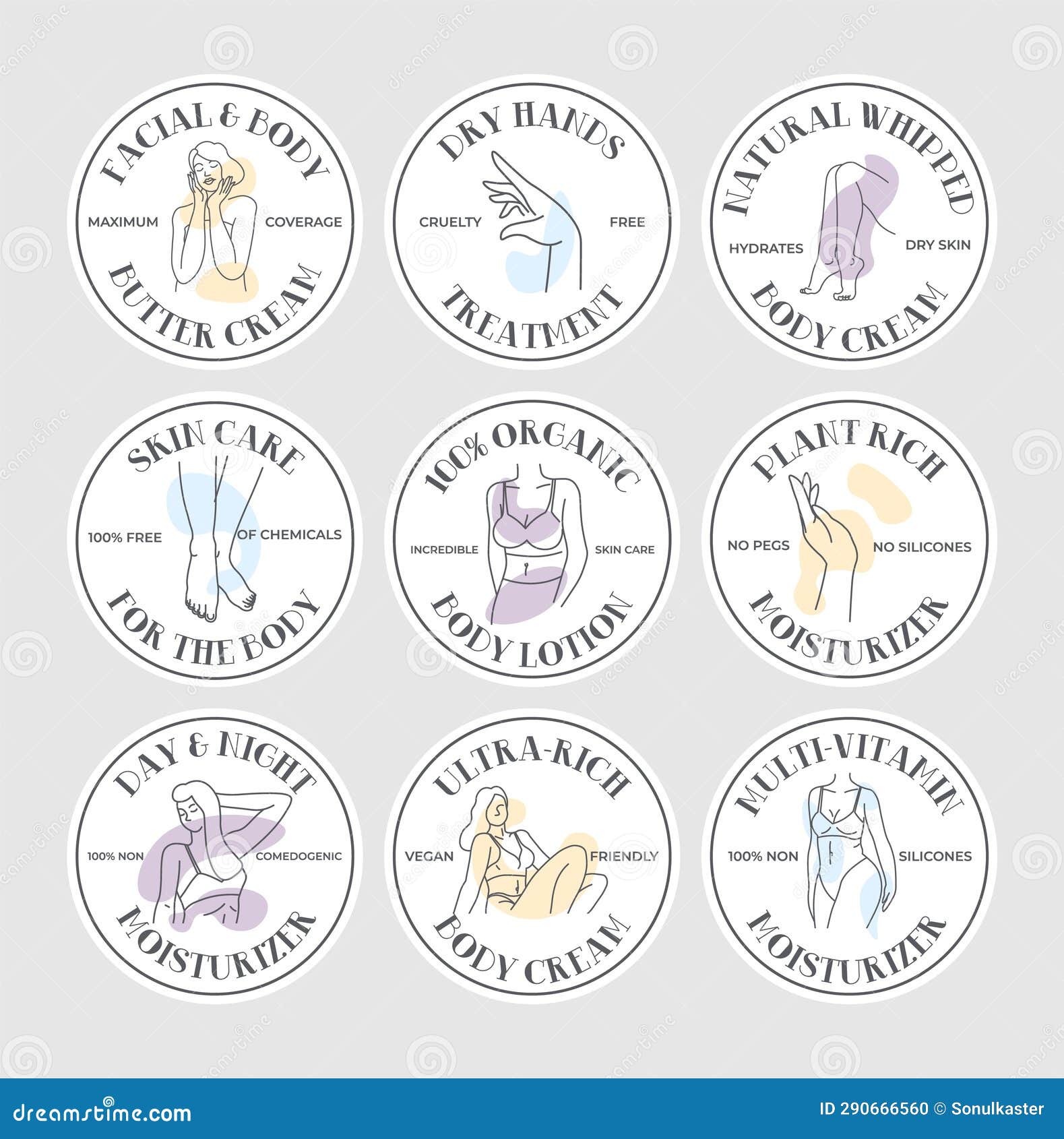 Round Label Set for Body Cream Package Design Stock Vector ...