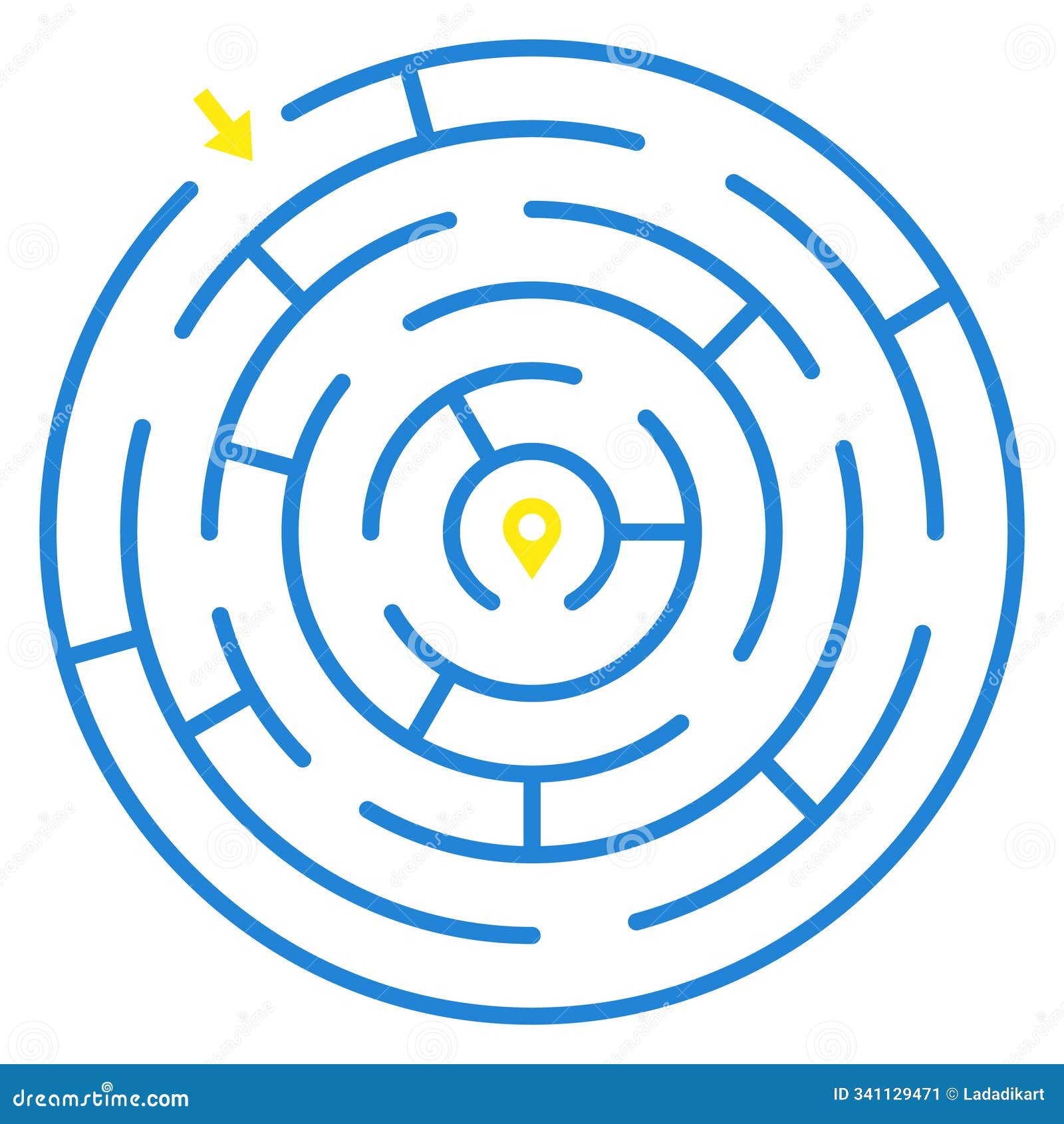 Round Labyrinth Puzzle. Blue Line Maze Way Stock Illustration ...