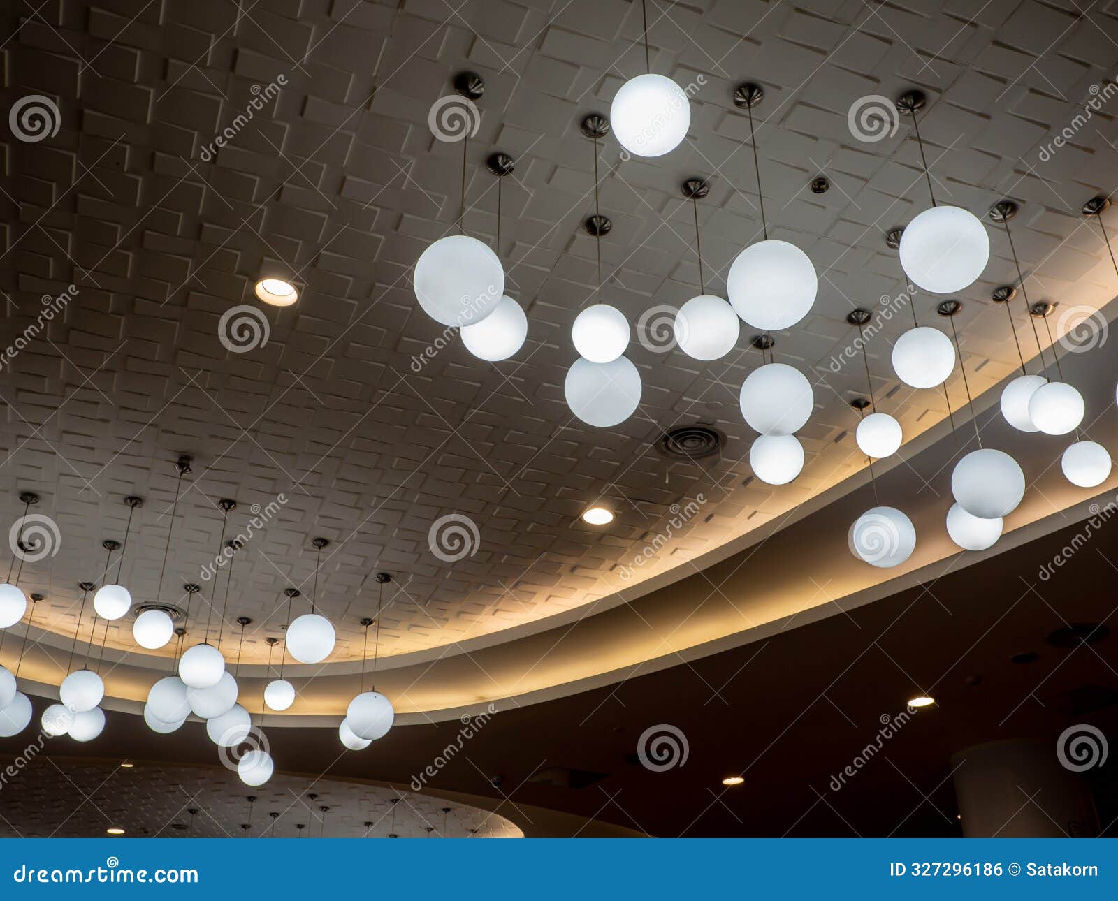 Round Lamp Hanging Alternating High and Low Decorating the Ceiling ...