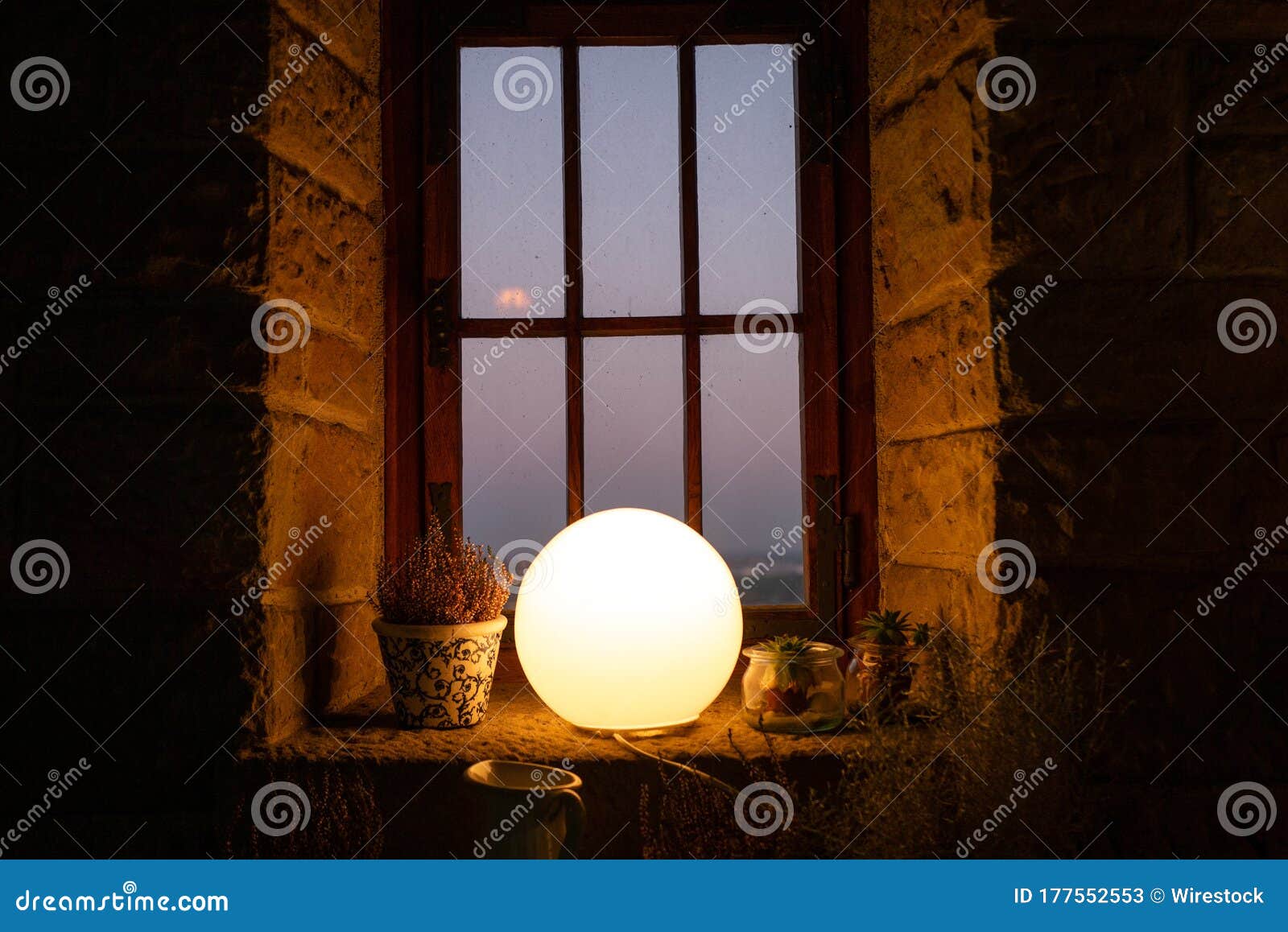 Round Lamp Near the Window of a Cool and Cozy Cafe Stock Image - Image ...