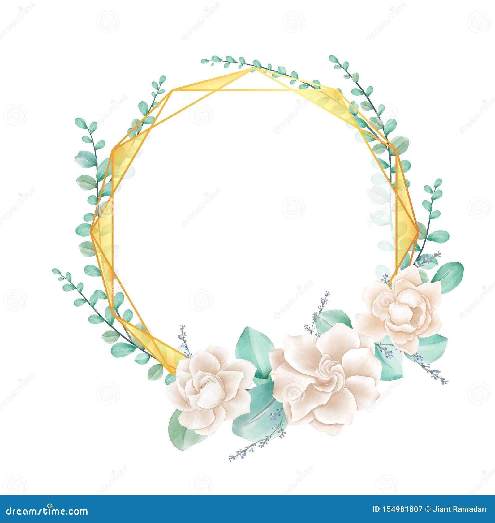 Round Leaves Golden Frame. Save The Date, Wedding Invitation ...