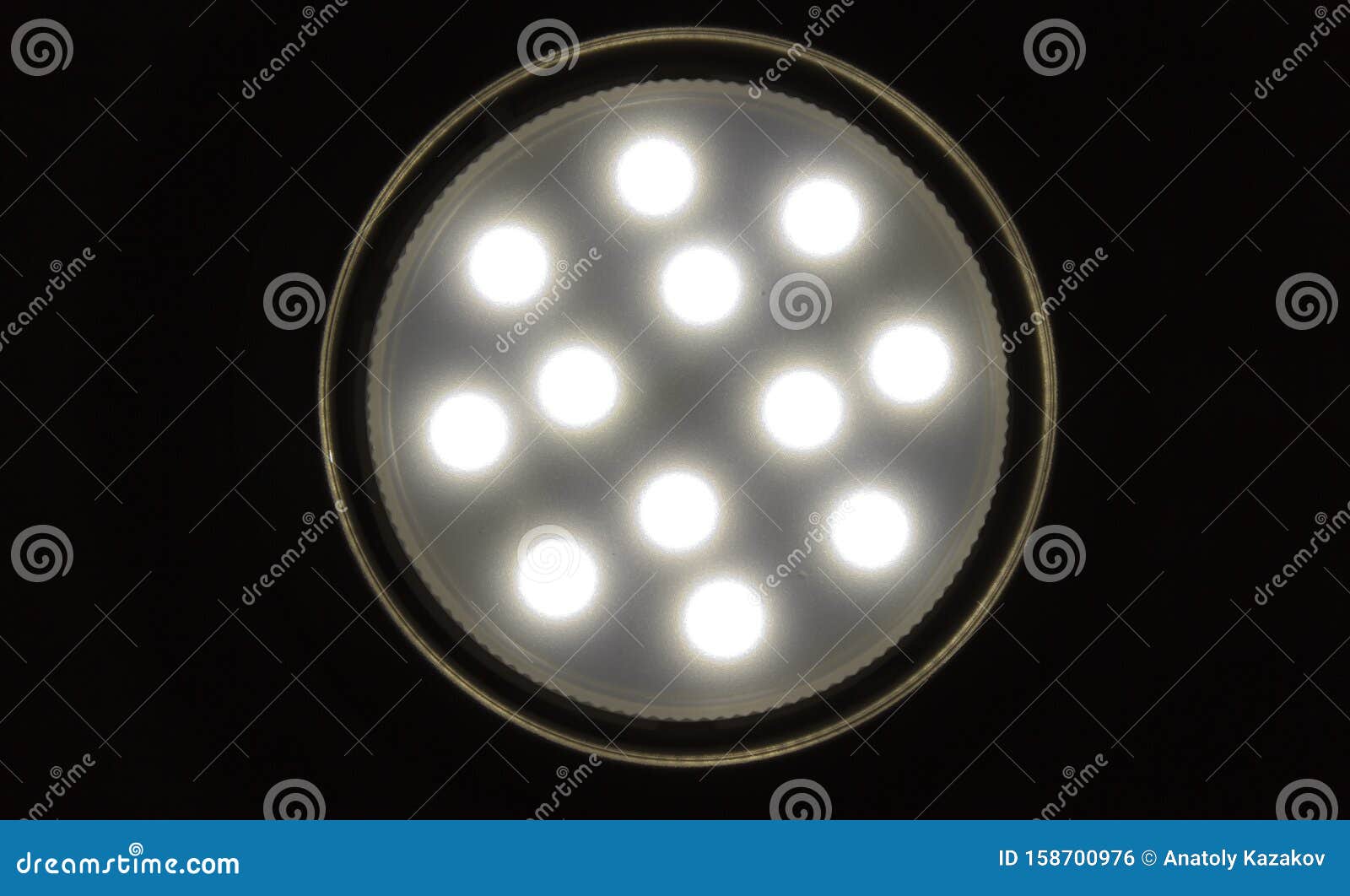 Round Led Lamp on Dark Background, Dim Light Stock Photo - Image of ...