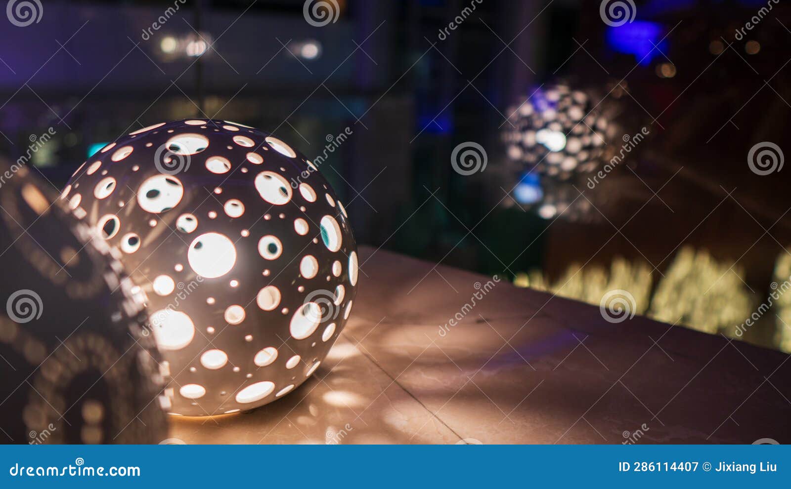 Round LED Lights on the Table. Decor of Interior Stock Image - Image of ...