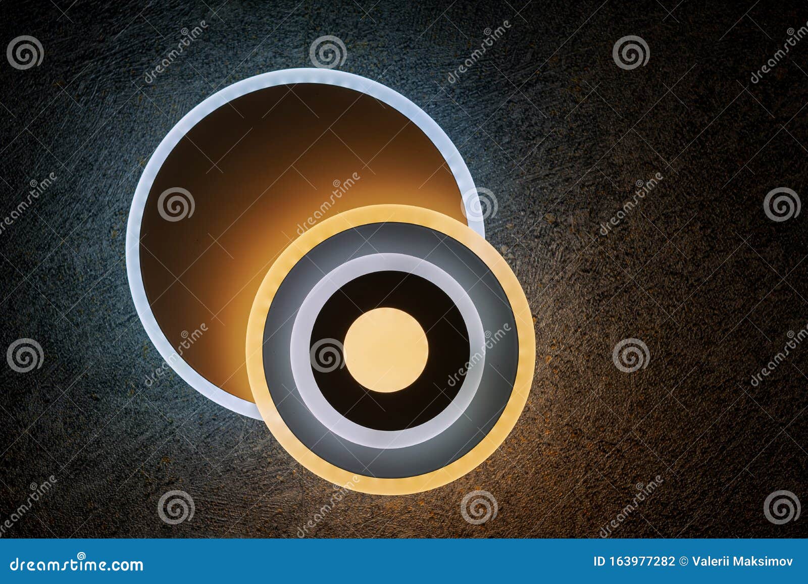 Round LED Wall Lights on a Dark Background Stock Photo - Image of ...