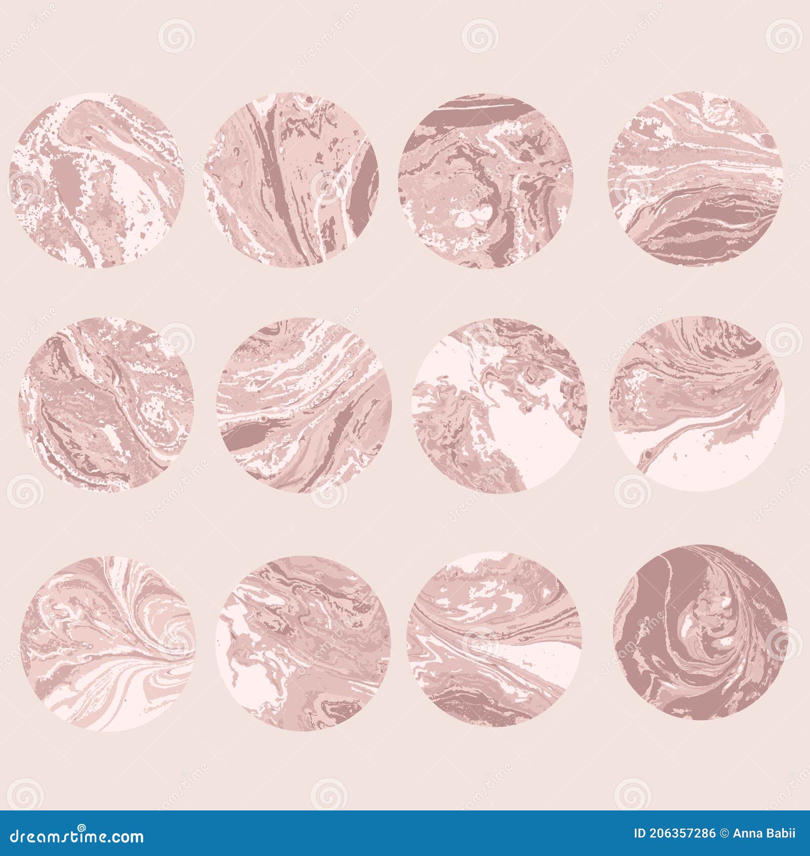 Round Light Pink Marble Pattern Texture Set. Vector Pale Illustration ...