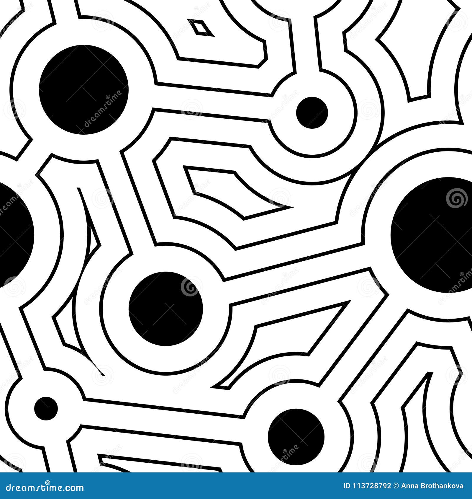 Round Lines and Circles Geometry Seamless Pattern Stock Vector ...