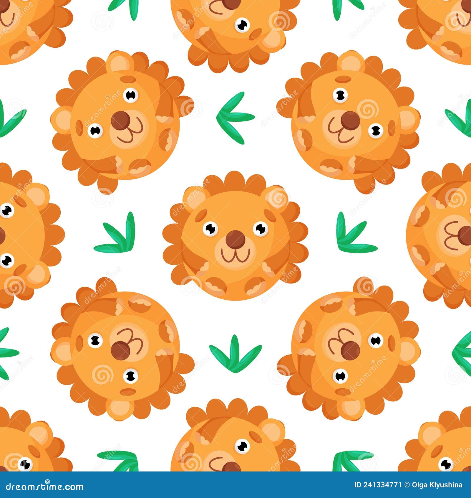 Round Lion Seamless Pattern. Vector Background with the Faces of Lion ...