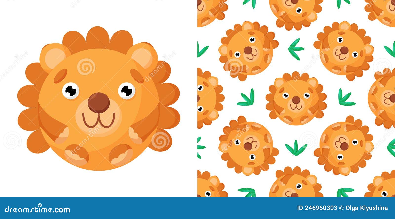 Round Lion Seamless Pattern. Vector Background with the Faces of Lion ...