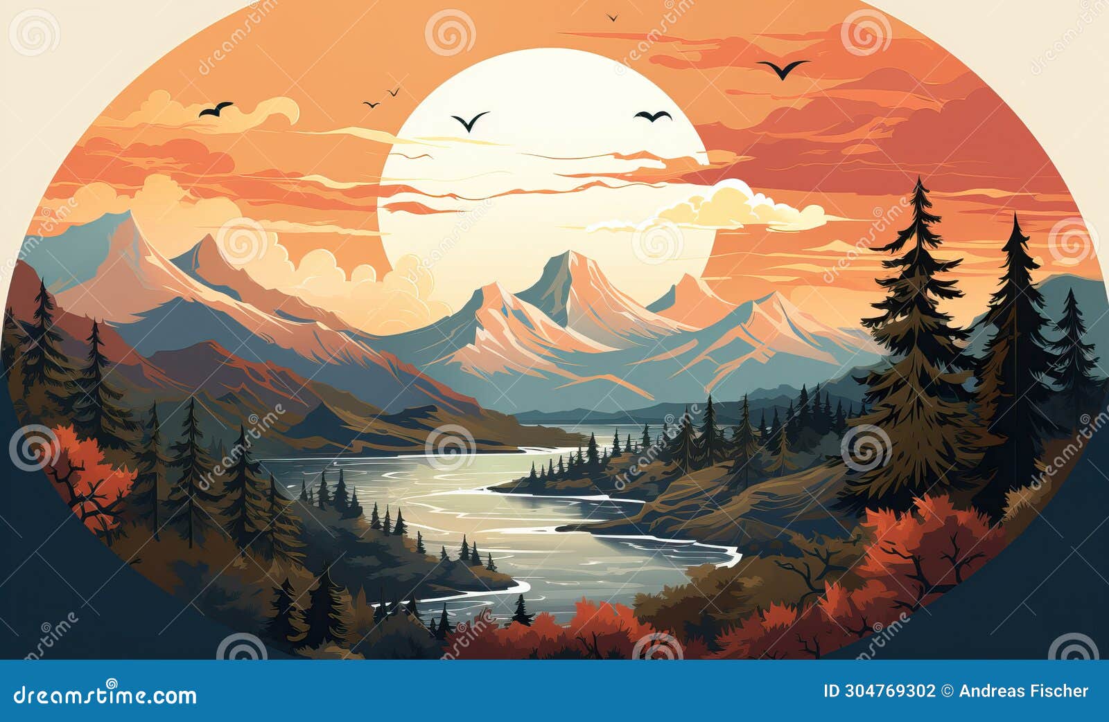 Round Logo Depicting a Natural Landscape with Mountains. Stock Photo ...