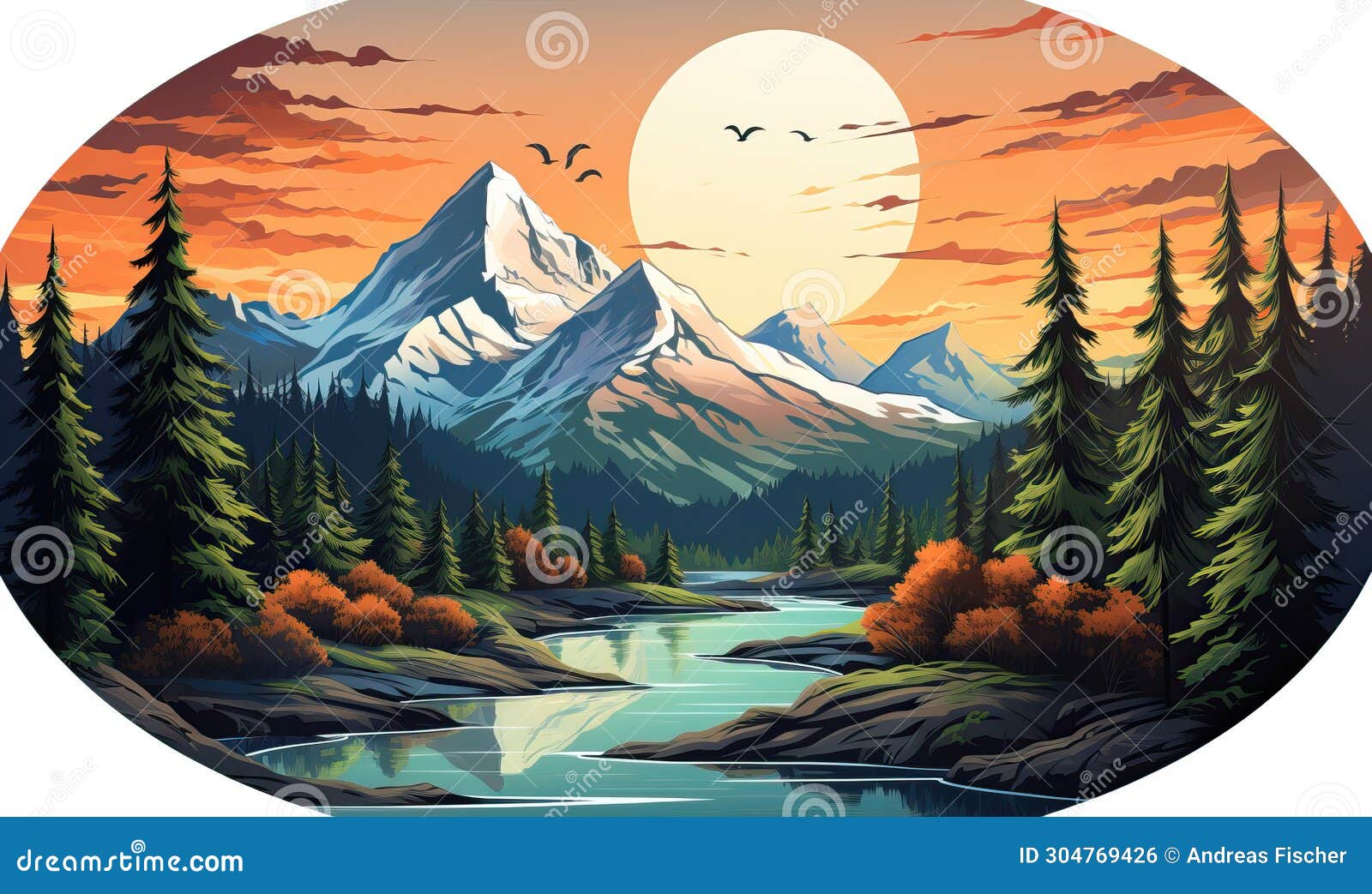 Round Logo Depicting a Natural Landscape with Mountains. Stock Photo ...