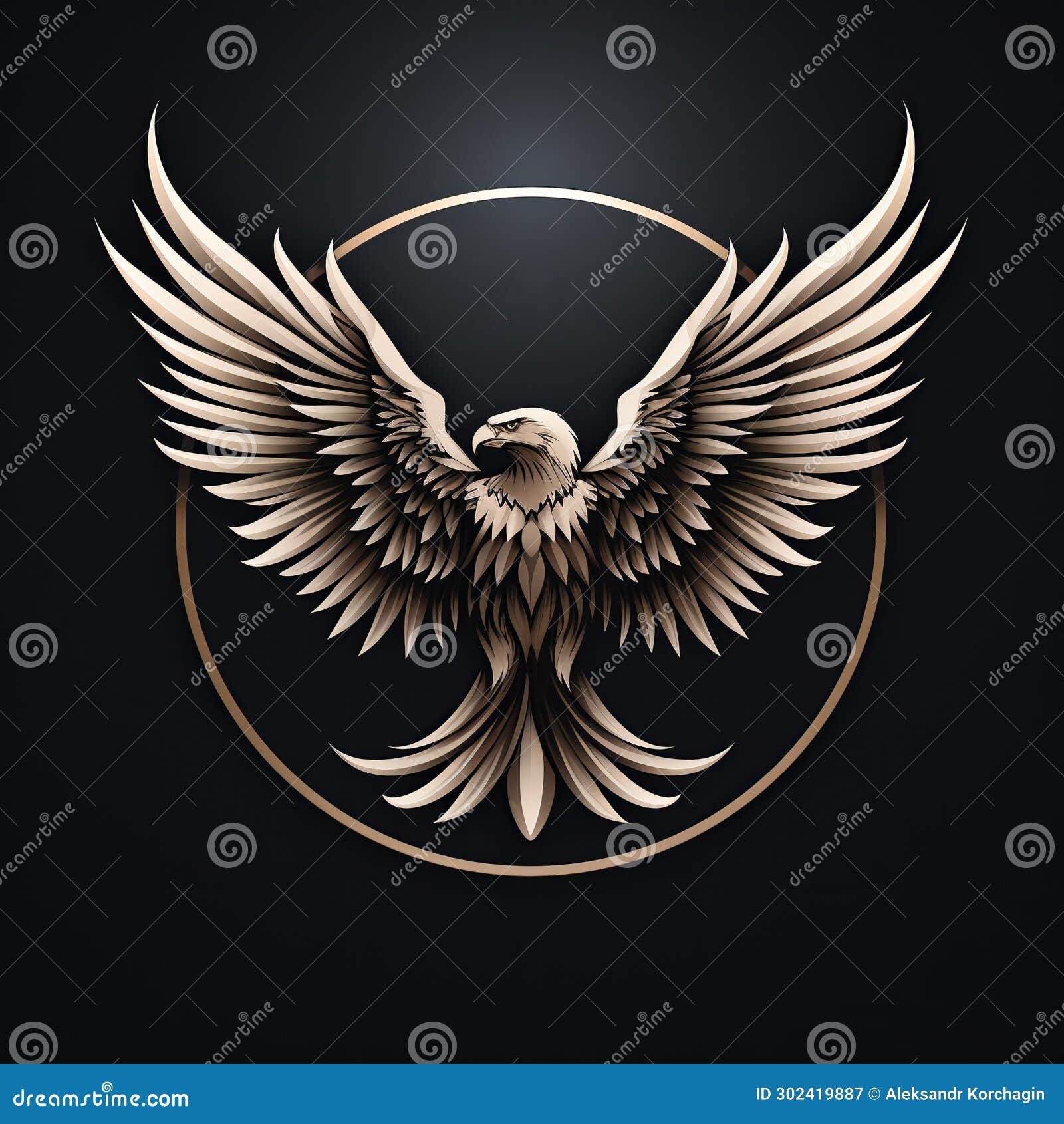 Round Logo Emblem Symbol Icon with Bird Eagle Hawk Falcon on Black ...