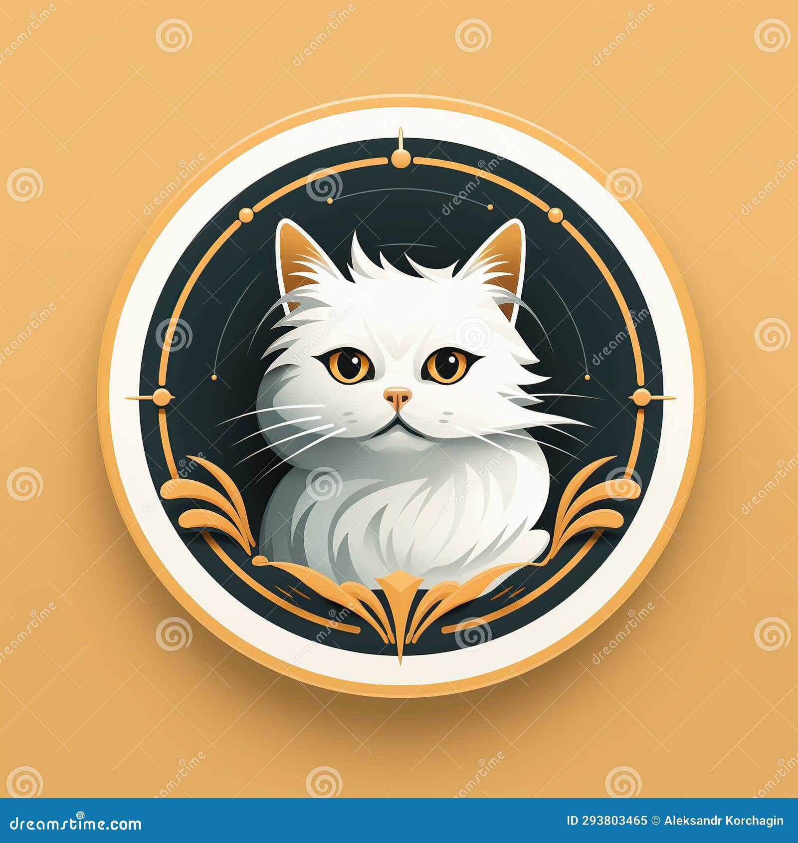 Round Logo Symbol with a White Cat Face on Background Stock ...