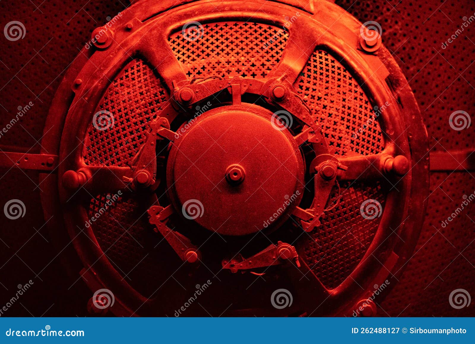 Round Machine or Bunker Door with Red and Dramatic Lighting Stock Image ...