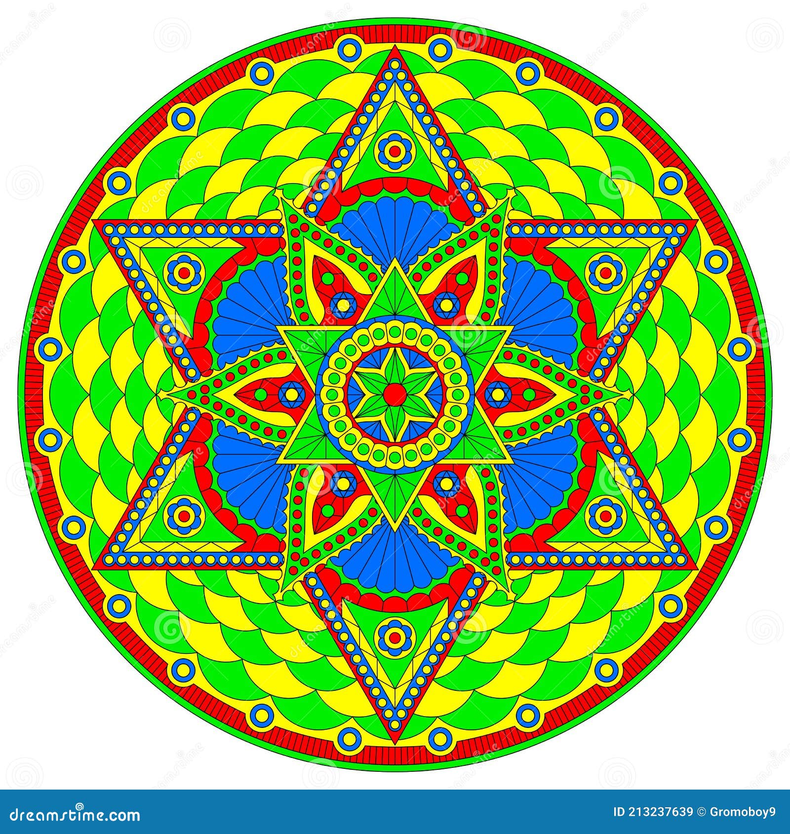Round Mandala with Bright Abstract Pattern and Six-pointed Star. Vector ...