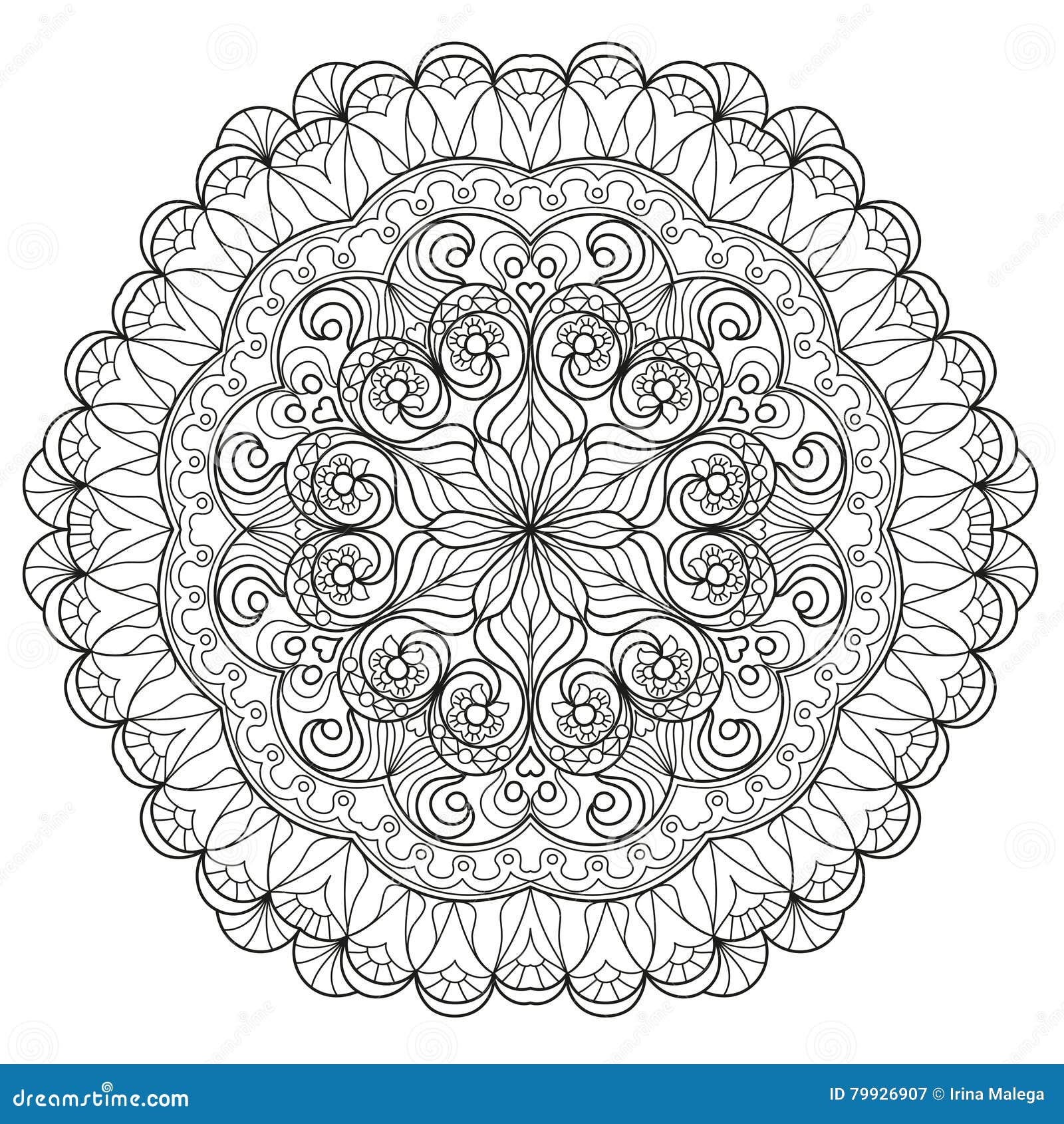 Round Mandala Pattern with Hand-drawn Decorative Elements. Stock Vector ...
