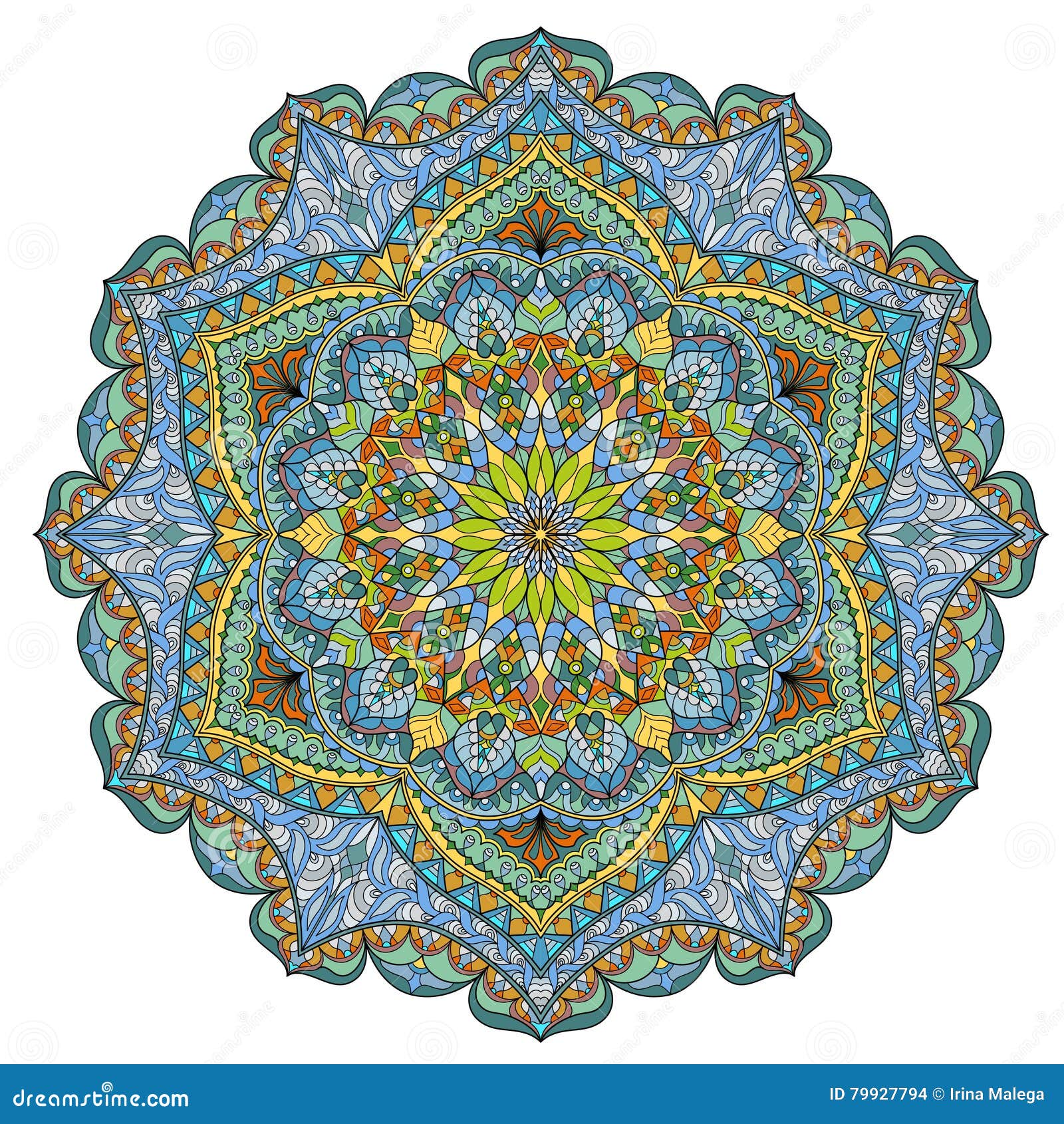 Round Mandala Pattern with Hand-drawn Decorative Elements. Stock Vector ...