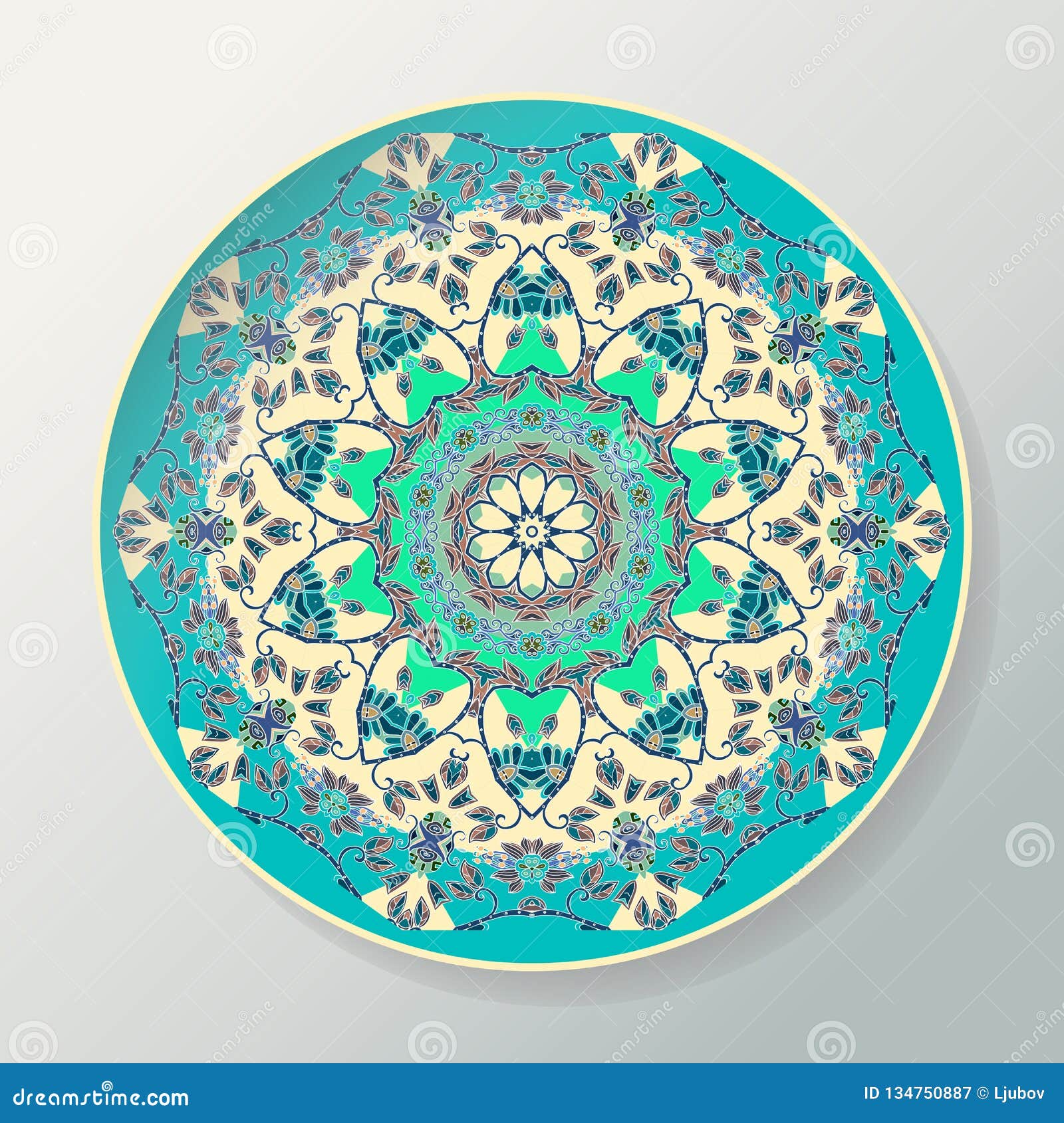 Round Mandala Pattern. Vector Decorative Ceramic Plate with Ornament in ...