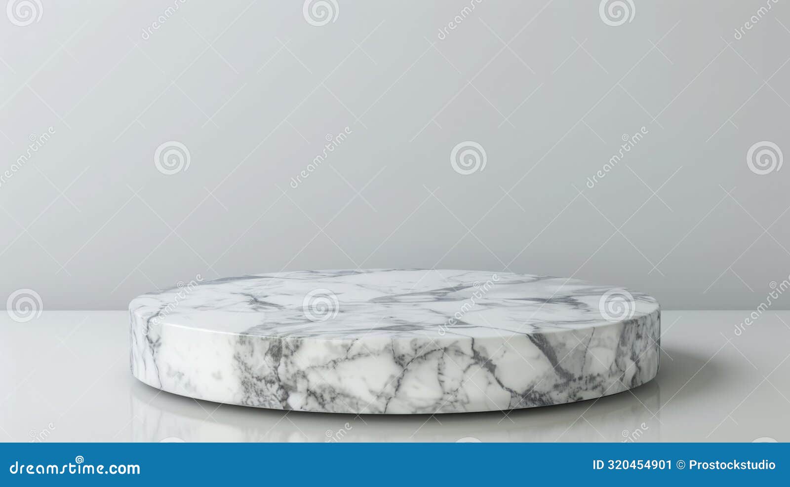 Round Marble Plinth on Reflective Surface in Minimalist Setting Stock ...